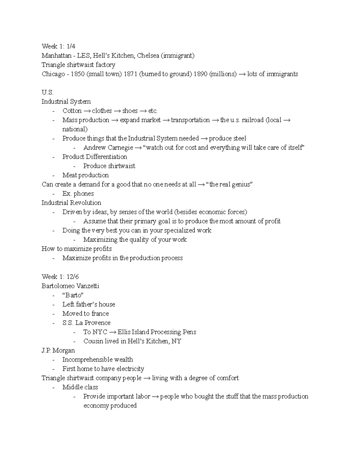 History 210 - Lecture Notes - Week 1: 1/ Manhattan - LES, Hell’s ...