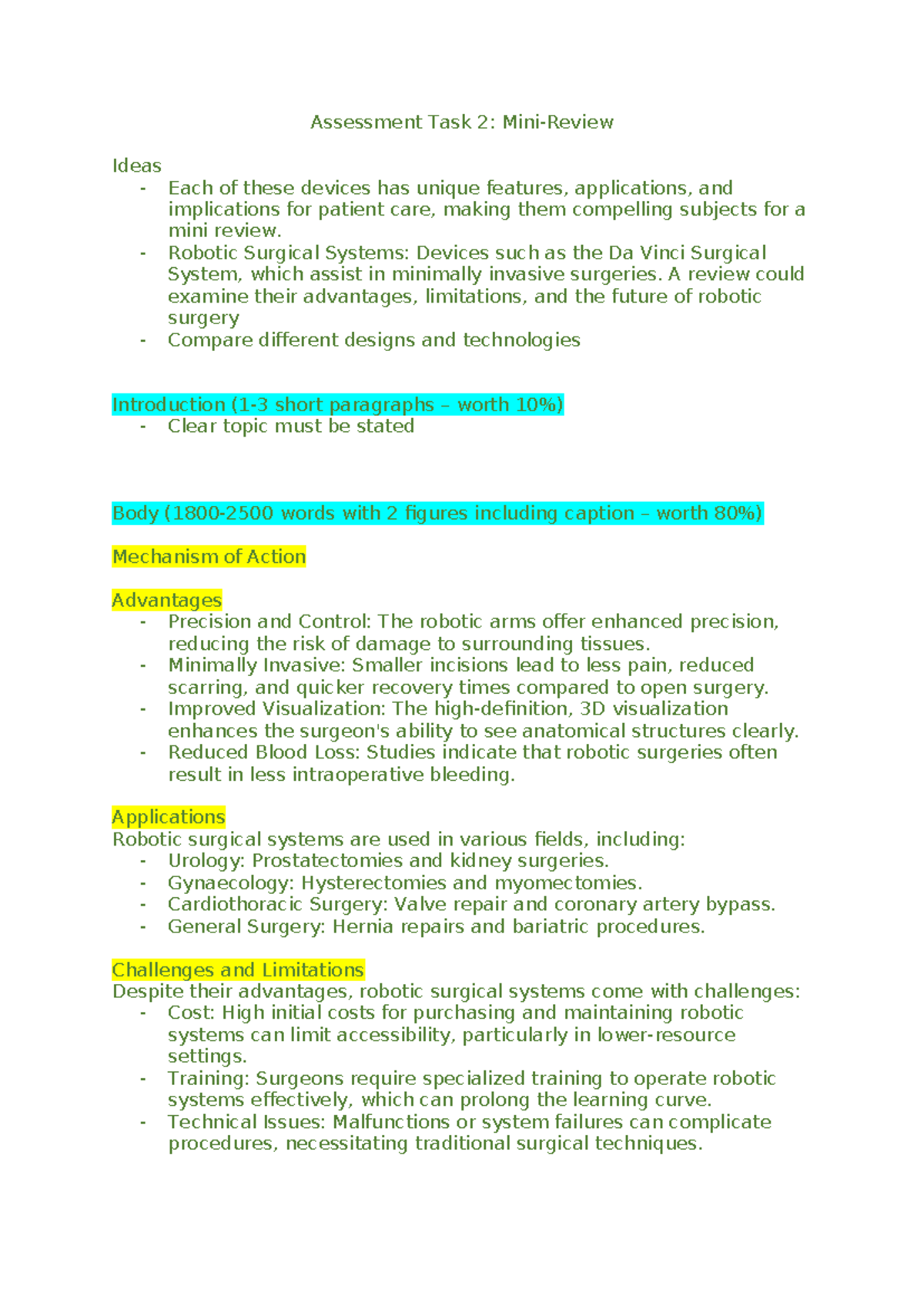 Assessment Task 2 - Assignment ideas - Assessment Task 2: Mini-Review Ideas Each of these ...