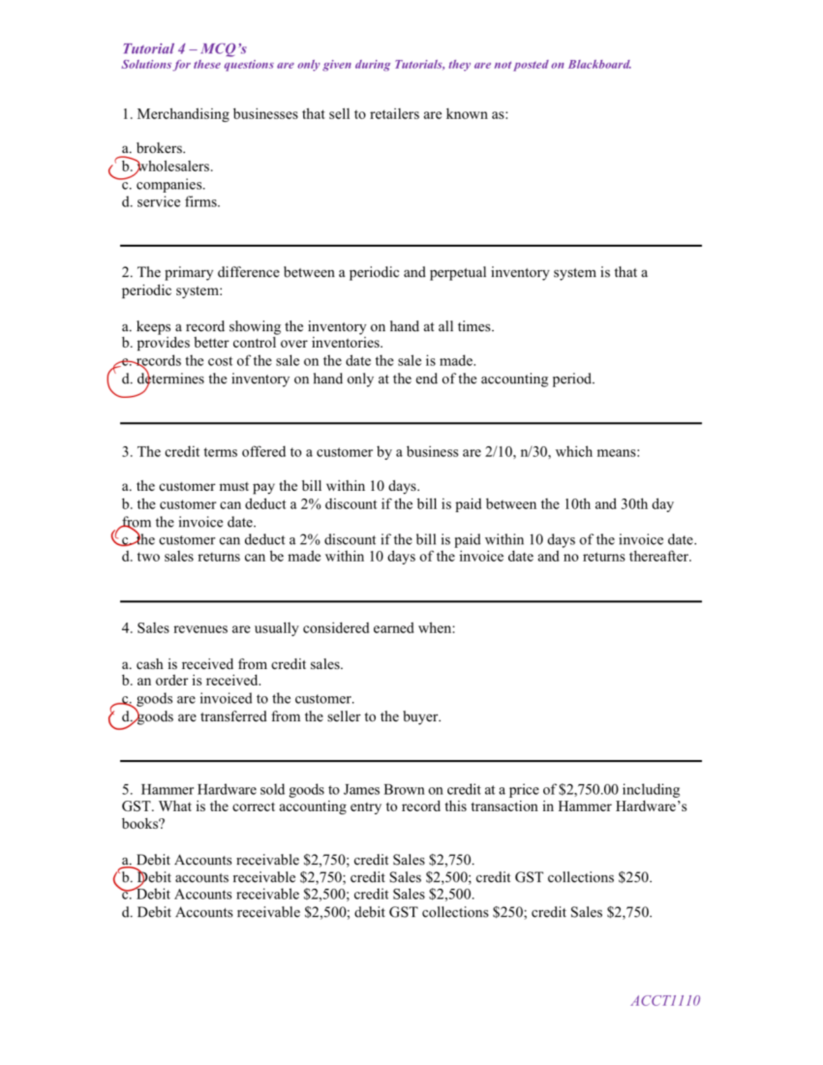 Tutorial 4 - ACCT1110 - Studocu