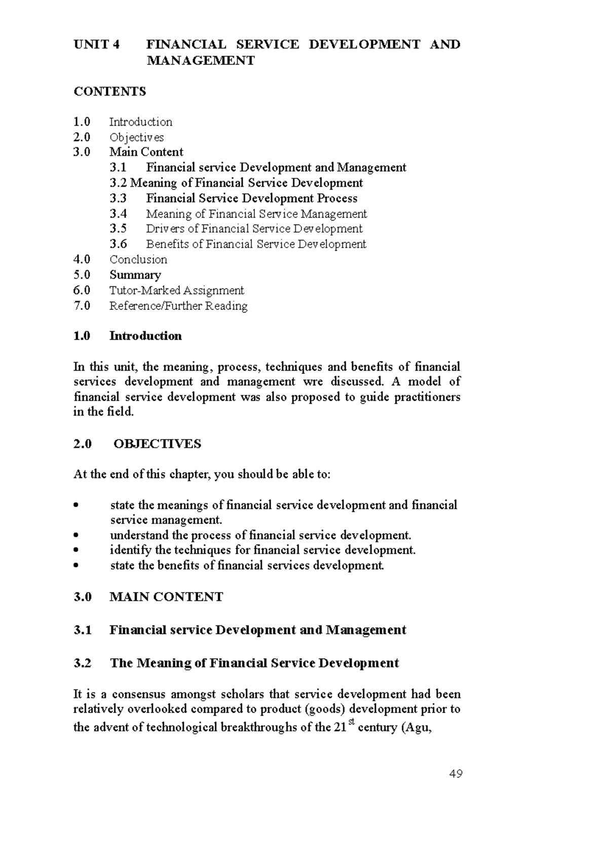 FIN 404 Lesson 2 Financial Service Development AND Management - UNIT 4 ...