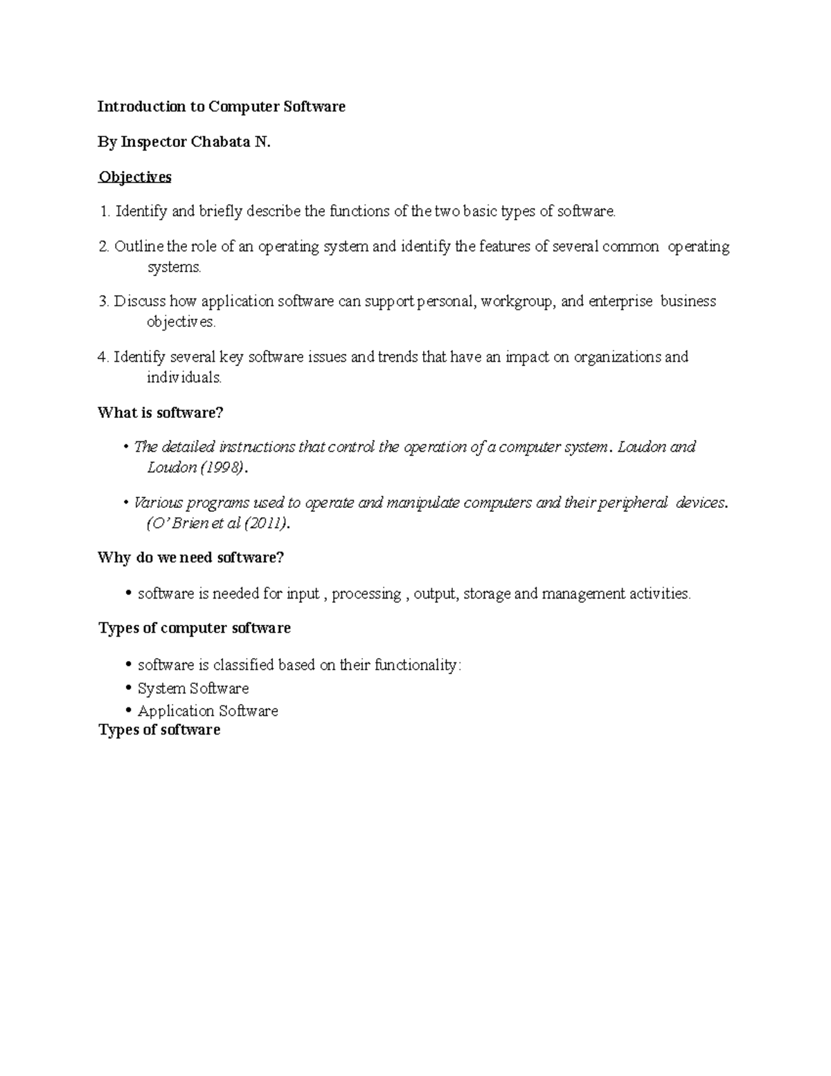 3. Introduction to Computer Software - Objectives Identify and briefly ...