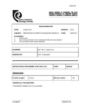 Exam SEM 1-2011 MEMO - Exam memo - SCHOOL OF CIVIL ENGINEERING AND ...