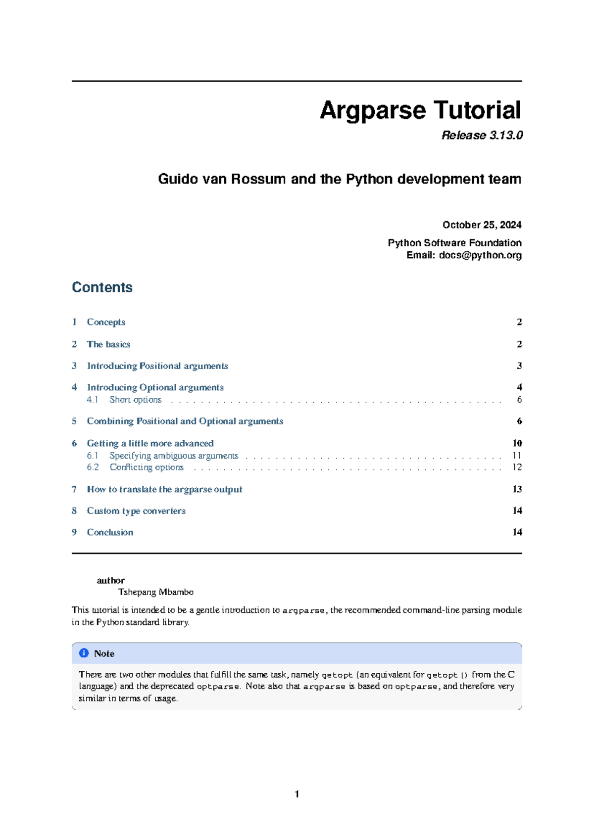 Howto-argparse - Notes - Argparse Tutorial Release 3. Guido van Rossum ...