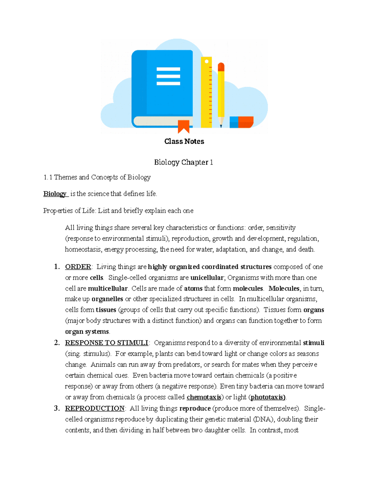 Biology Chapter 1 Class Notesbiology biology - Class Notes Biology ...