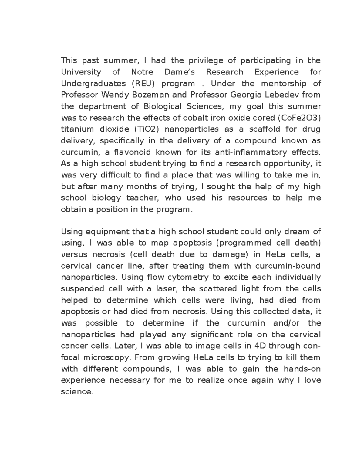 College essay - This past summer, I had the privilege of participating ...