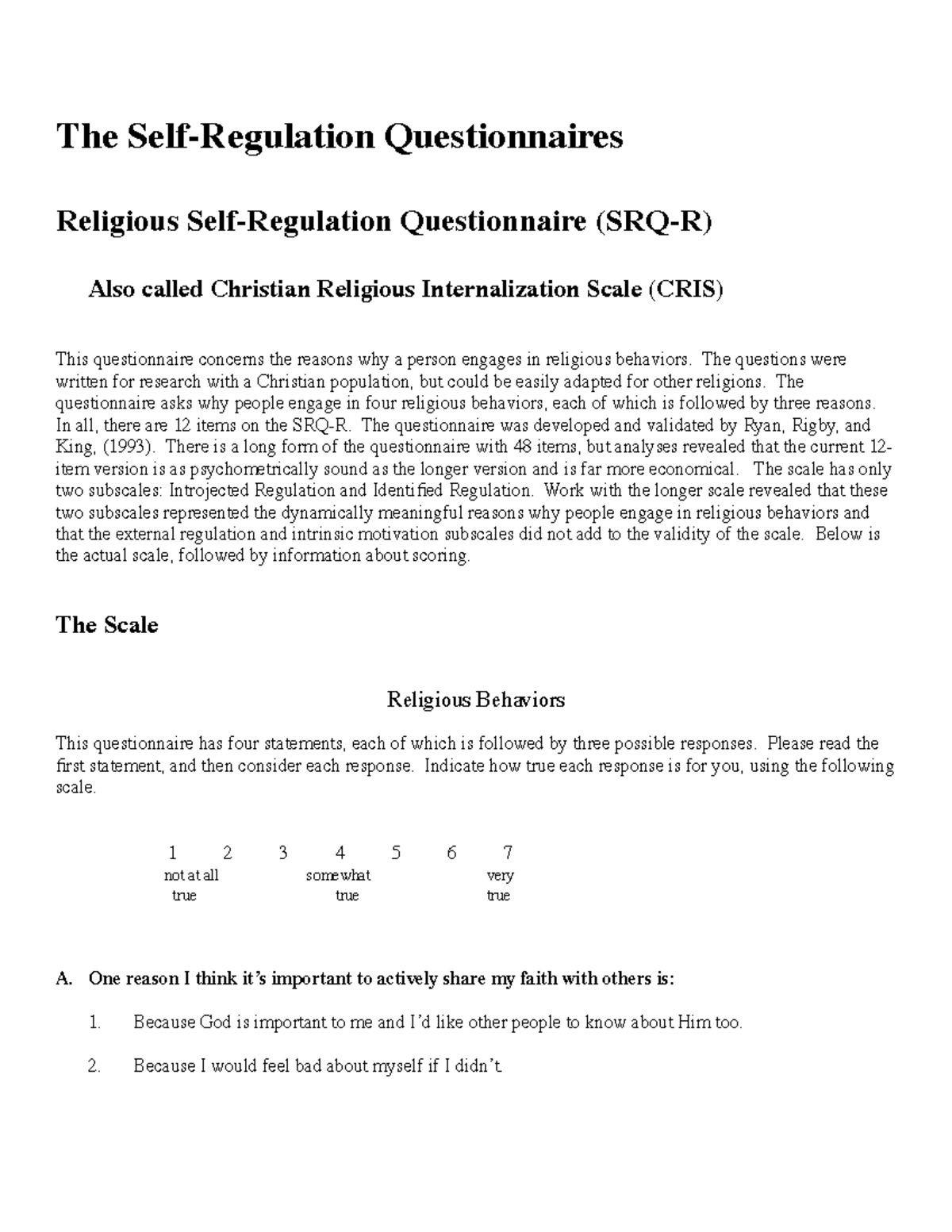 Srq-religion - Questionnaire Sample - The Self-Regulation ...