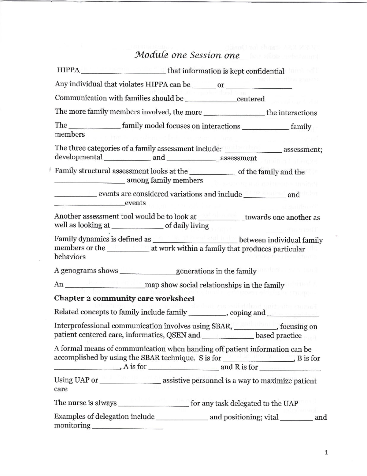 Module one session one - NUR 1025C - Health-Illness Concepts Across the ...