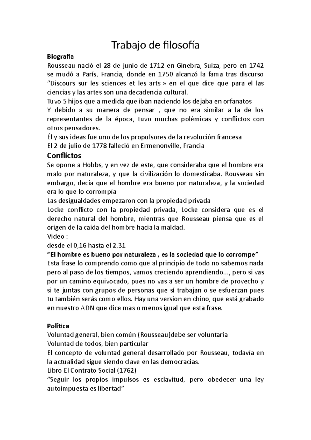 Trabajo de Rousseau - dhsdg - Trabajo de filosofía Biografía Rousseau ...