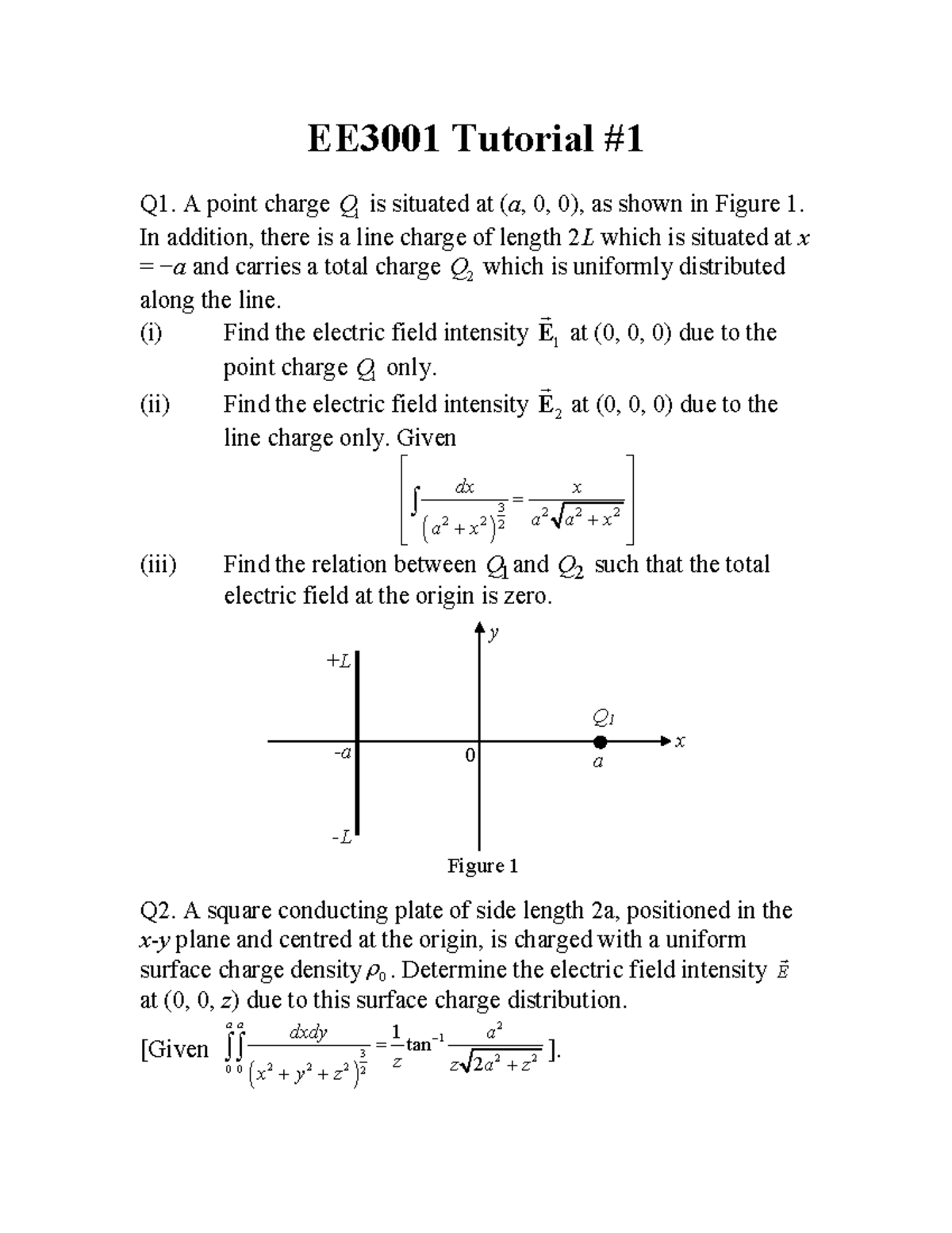 3001 Tutorial 1-6 Tutorial Questions - EE3001 Tutorial # 1 Q1. A point ...