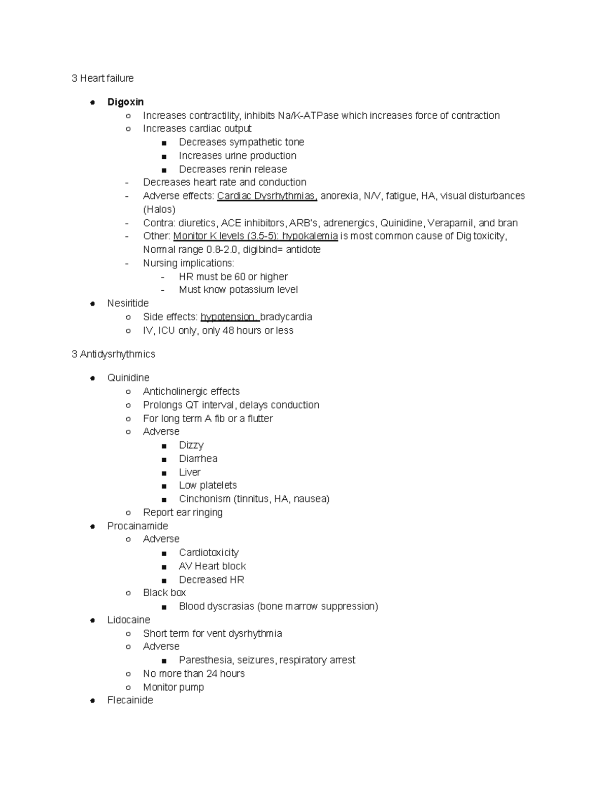 Pharm Study Sheet - exam material - very helpful - 3 Heart failure ...