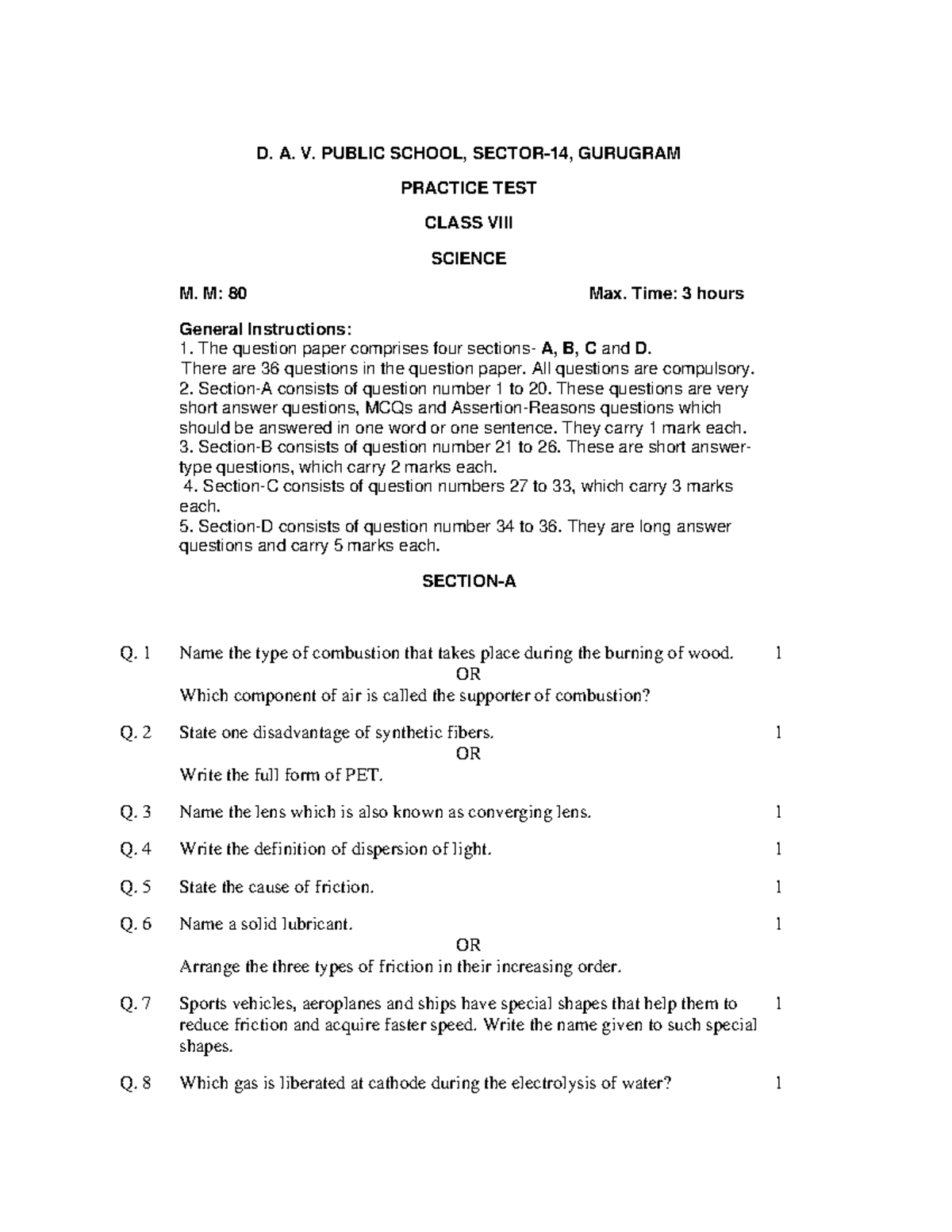 Science Practice Test 21 Feb for class 8 students to practice more ...