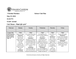 ELM-570-Science Unit Plan Template - Science Unit Plan Grade: 2 nd ...