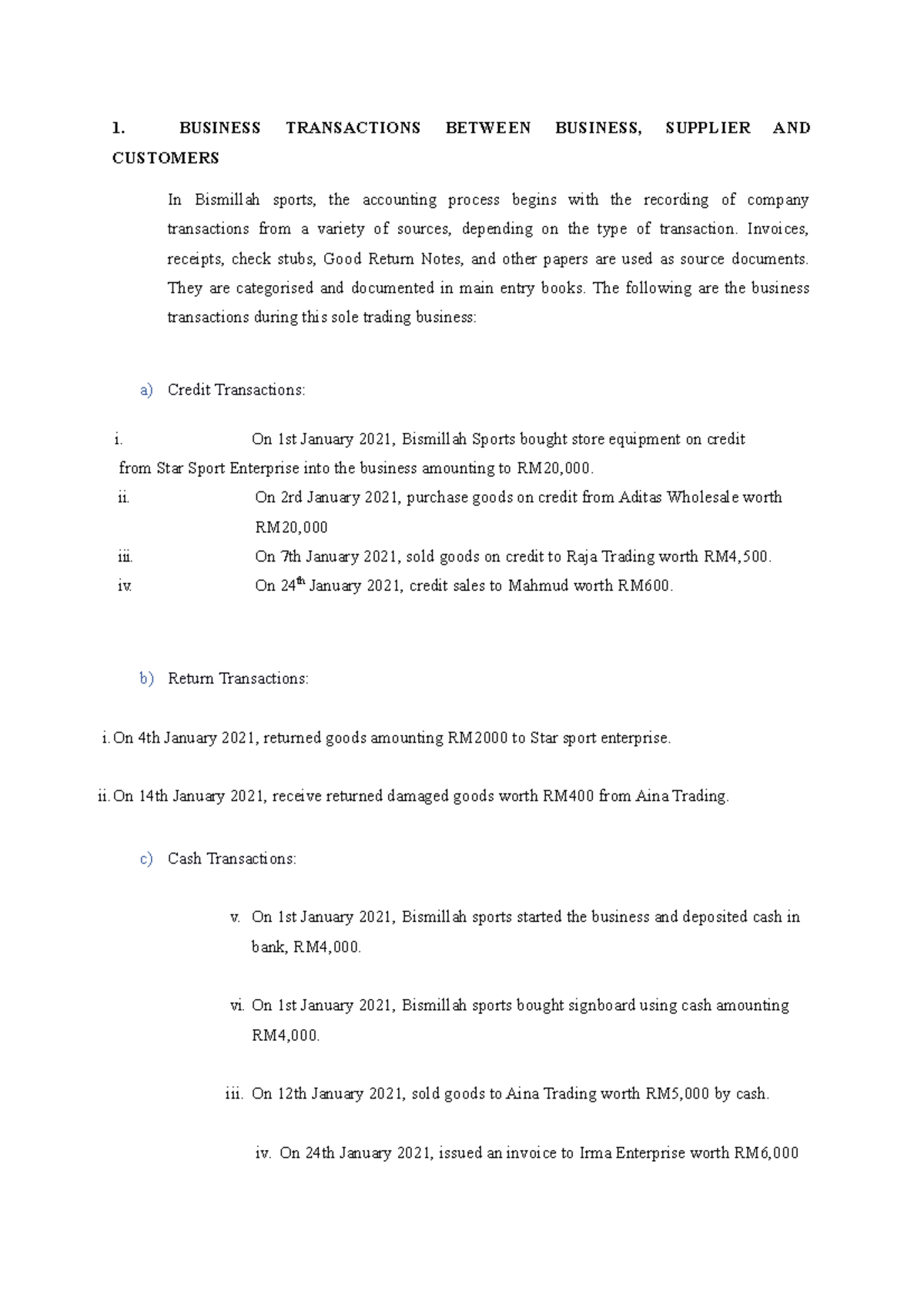 Accounting Transactions - 1. BUSINESS TRANSACTIONS BETWEEN BUSINESS ...