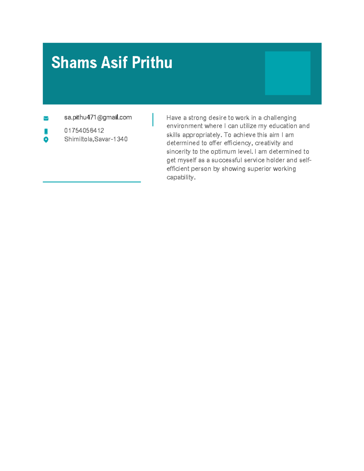 Prithu-CV - how to make a cv - Shams Asif Prithu sa@gmail Have a strong ...