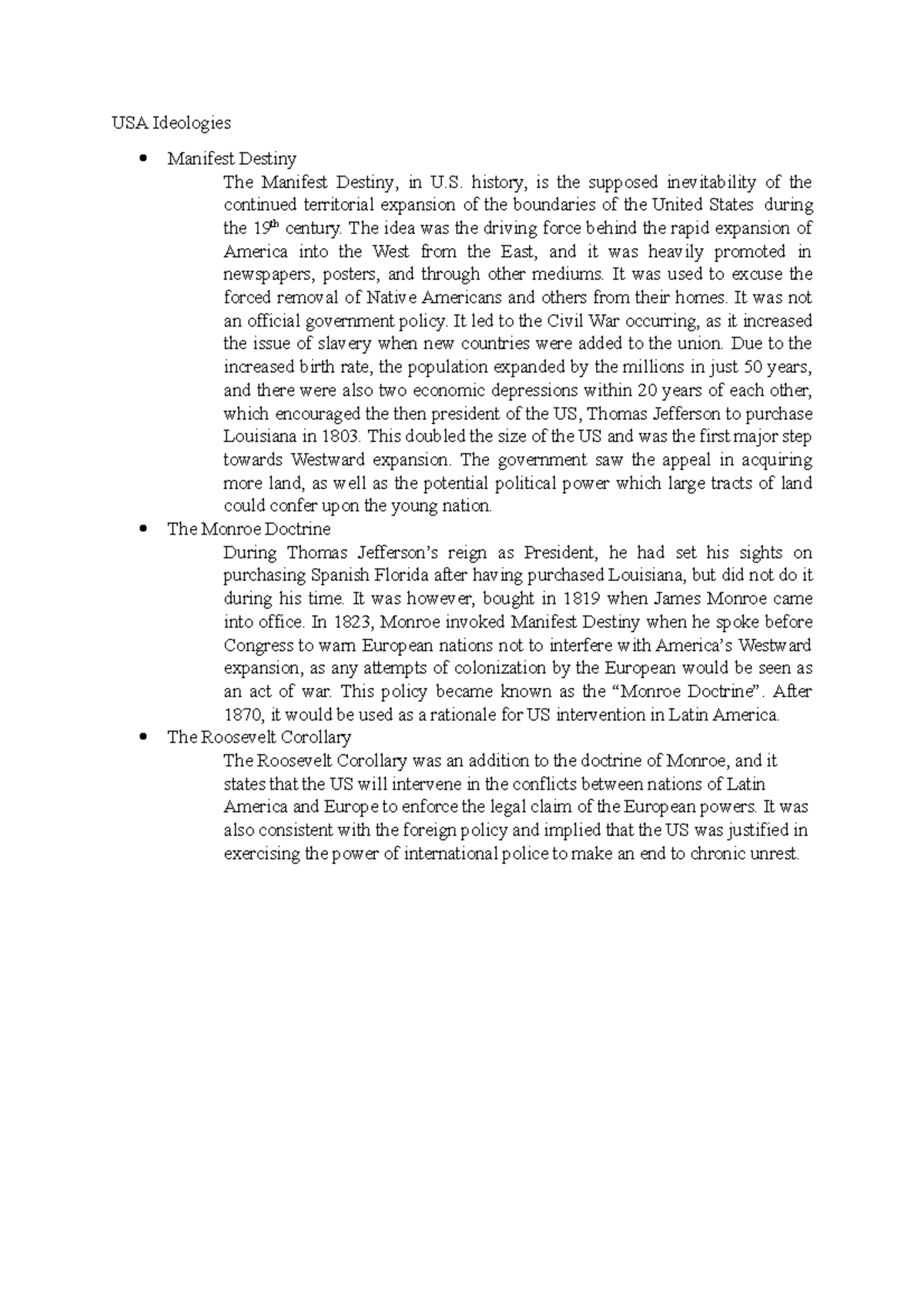 USA Ideologies - Grade: A - USA Ideologies Manifest Destiny The ...