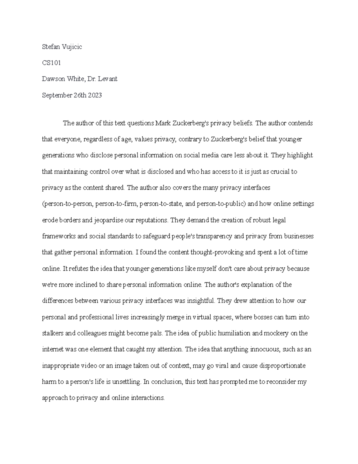 Reading Response Child poverty - Stefan Vujicic CS Dawson White, Dr ...