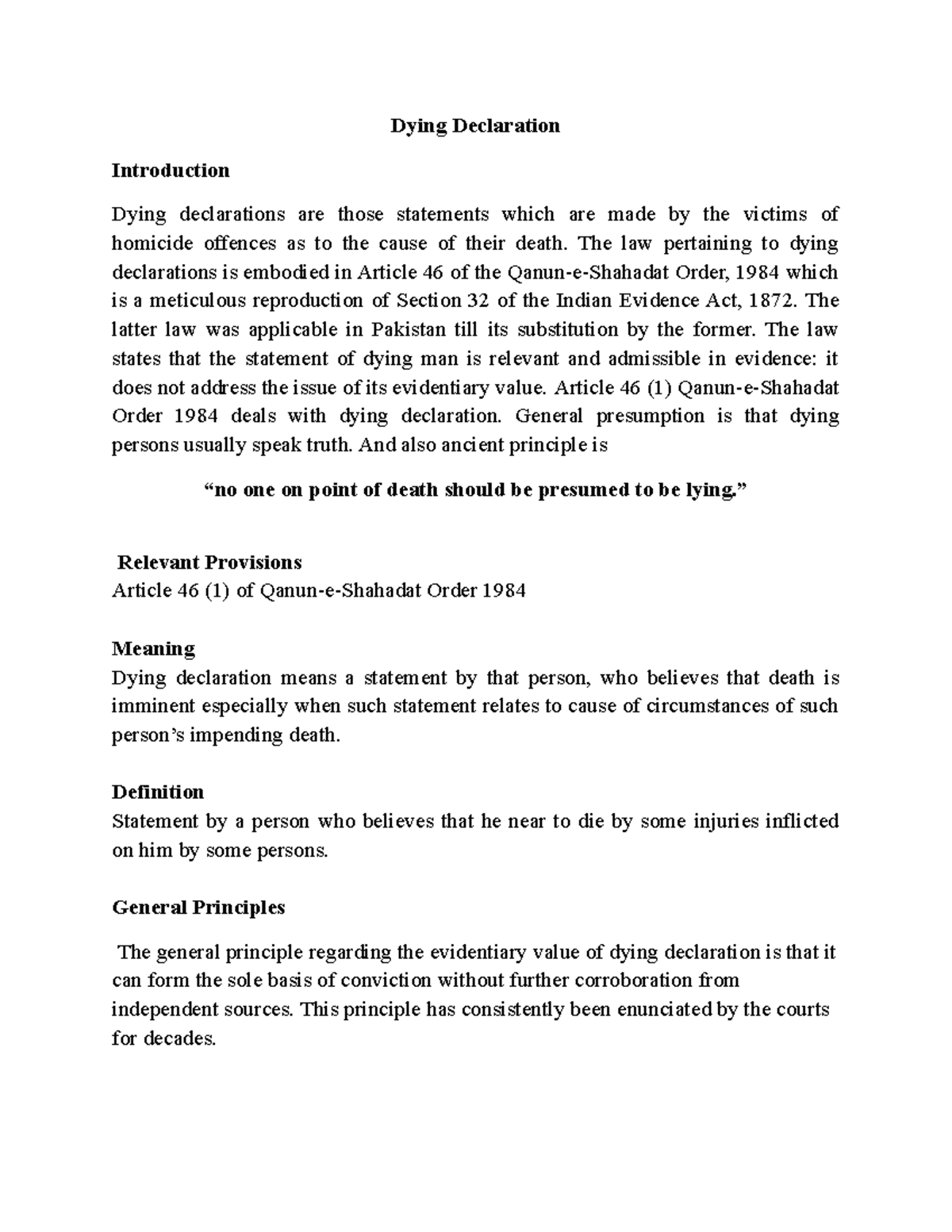 Dying Declaration under QSO 1984 - Dying Declaration Introduction Dying ...