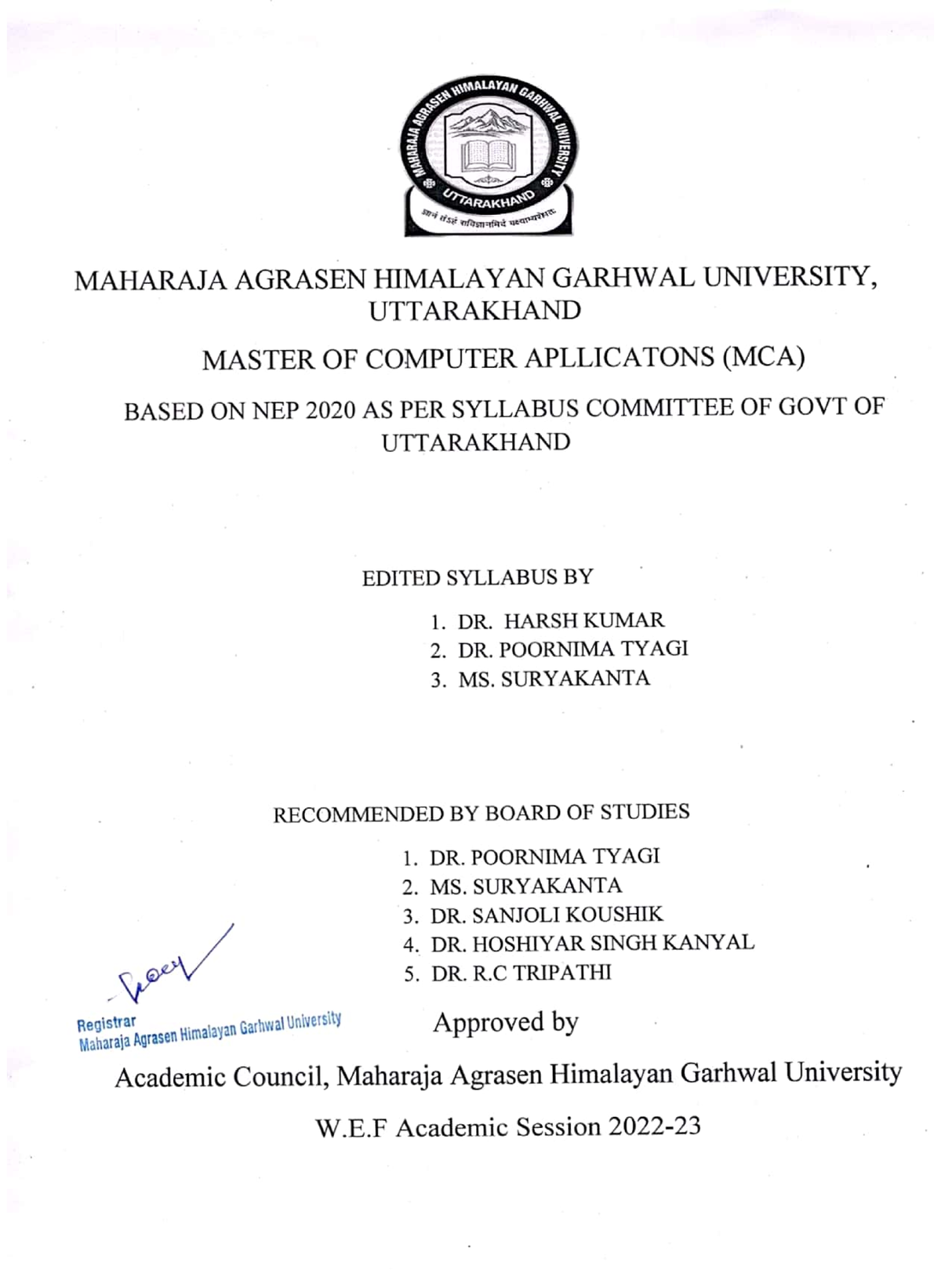 MCA Syllabus Mahgu 2022-23 - CSIT - Studocu