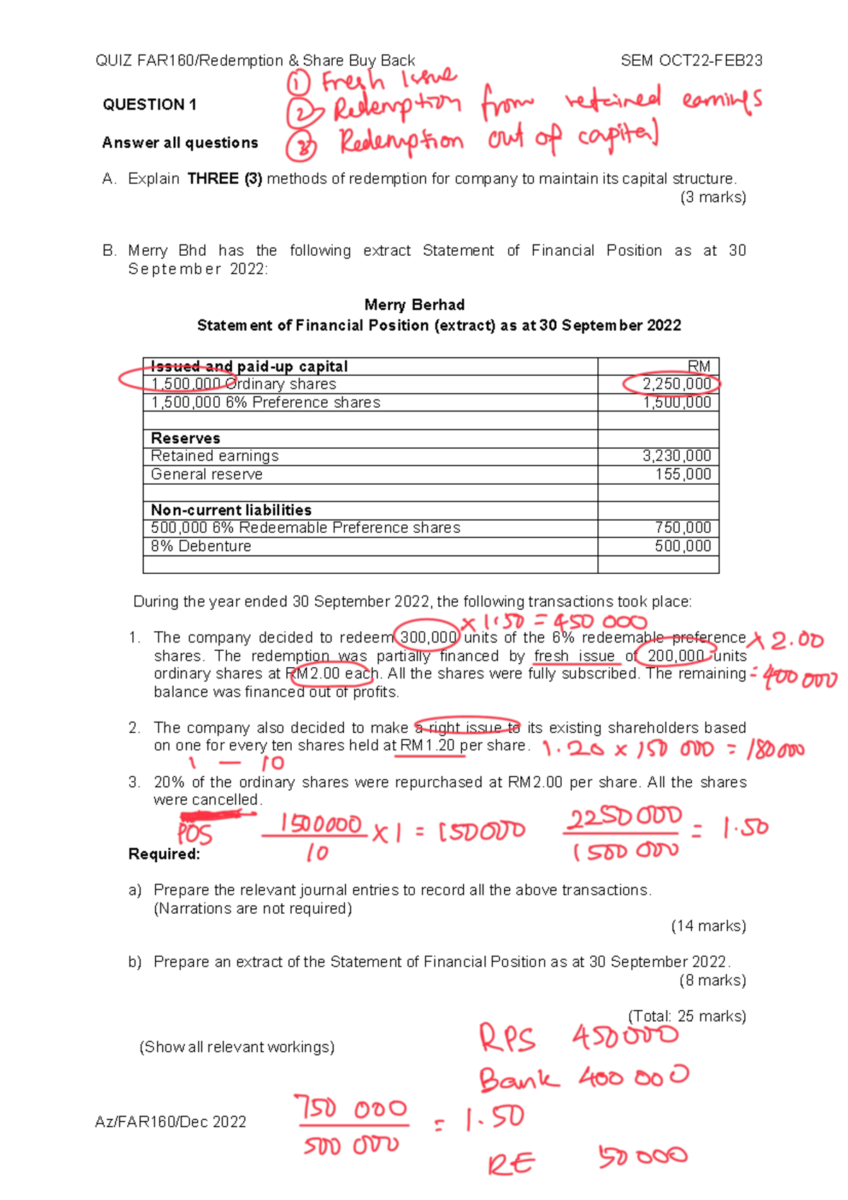 Far160 Quiz Redemption - QUIZ FAR160/Redemption & Share Buy Back SEM ...