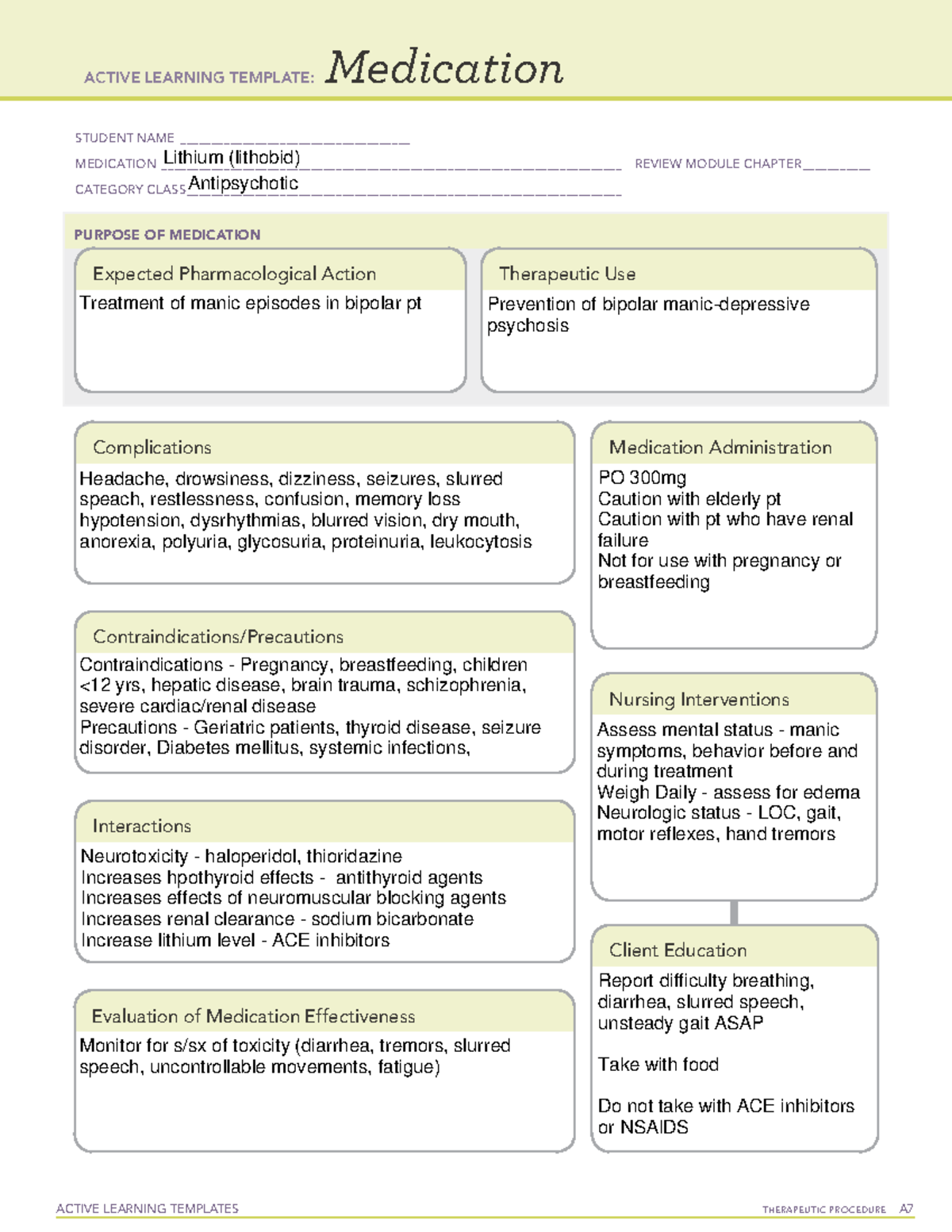 Active Learning Example medication card - ACTIVE LEARNING TEMPLATES ...