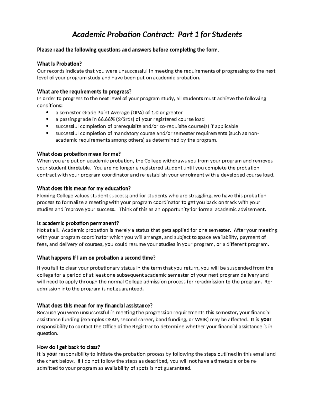 Academic-Probation-Contract - Academic Probation Contract: Part 1 for ...