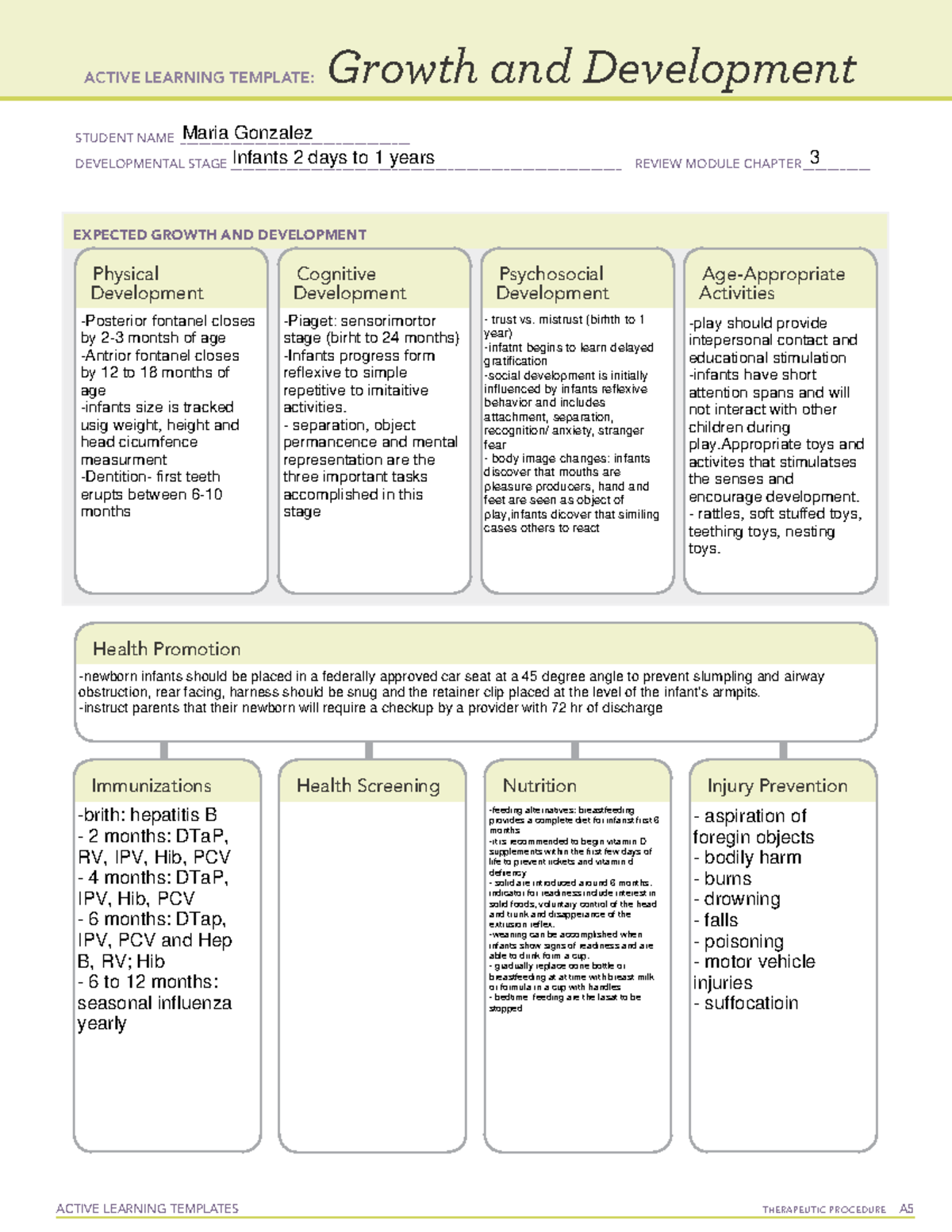 Growth and development infants 2 days to 1 year - ACTIVE LEARNING ...