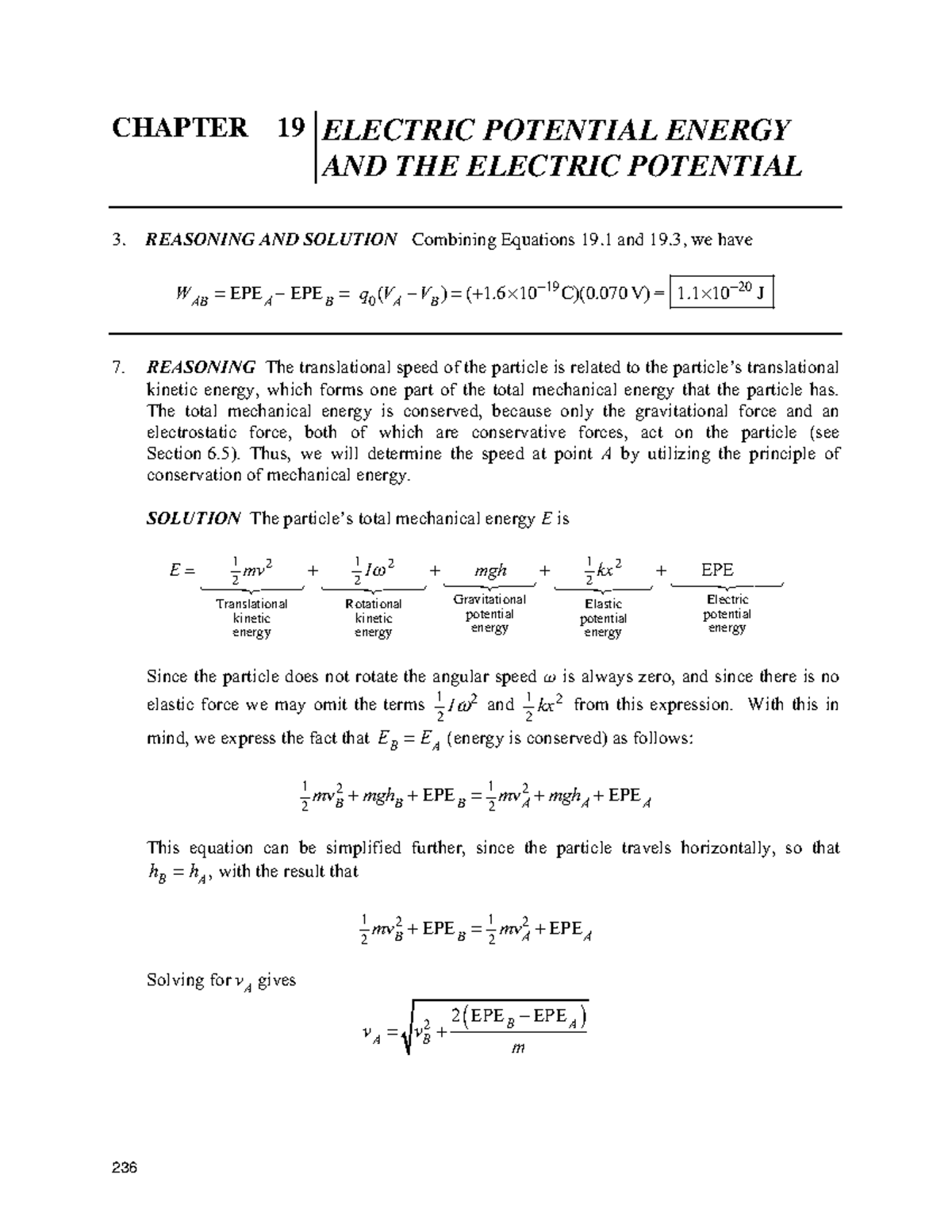 CH19 SSM - Practice sheet - ####### 236 CHAPTER 19 ELECTRIC POTENTIAL ENERGY AND THE ELECTRIC ...