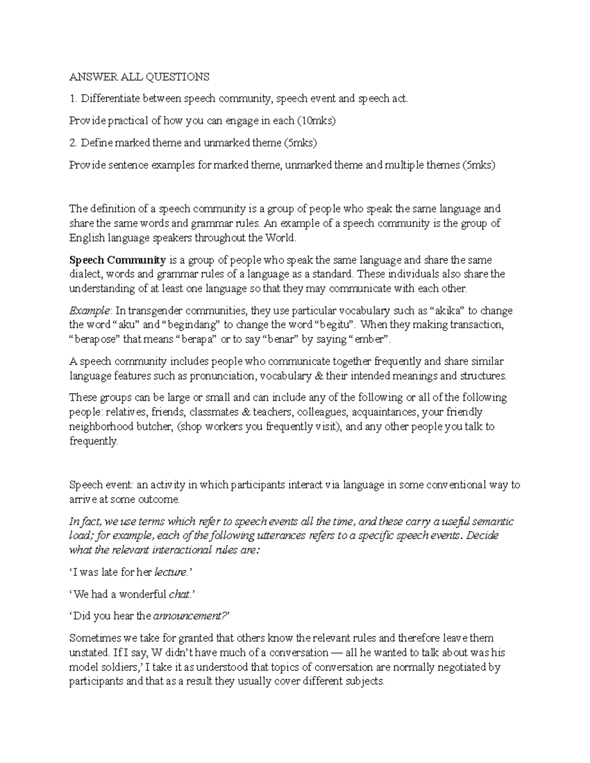 Discourse Analysis Assignment - ANSWER ALL QUESTIONS Differentiate ...