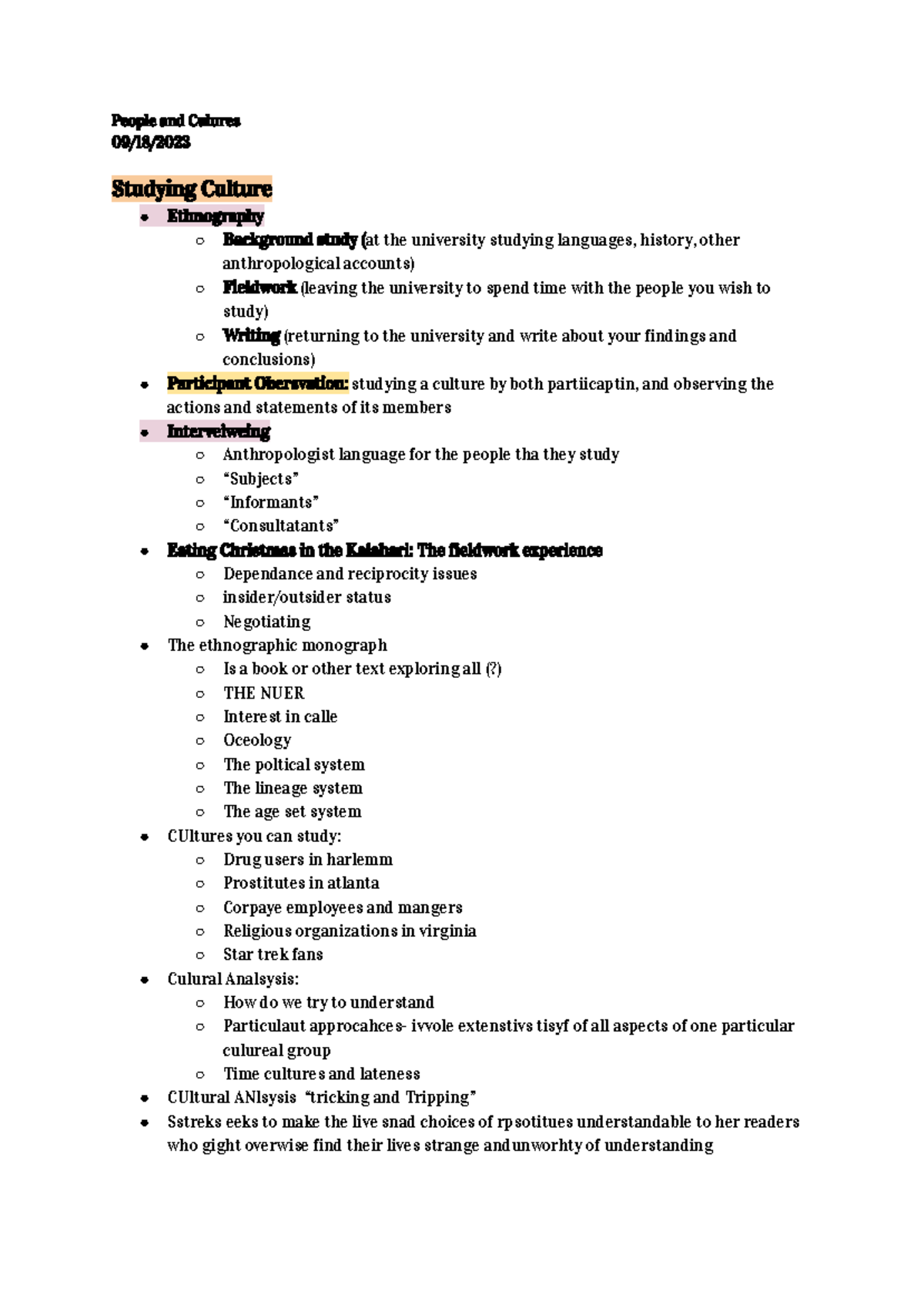 Lecture 3 - Studying Culture - People and Culures 09/18/ Studying ...