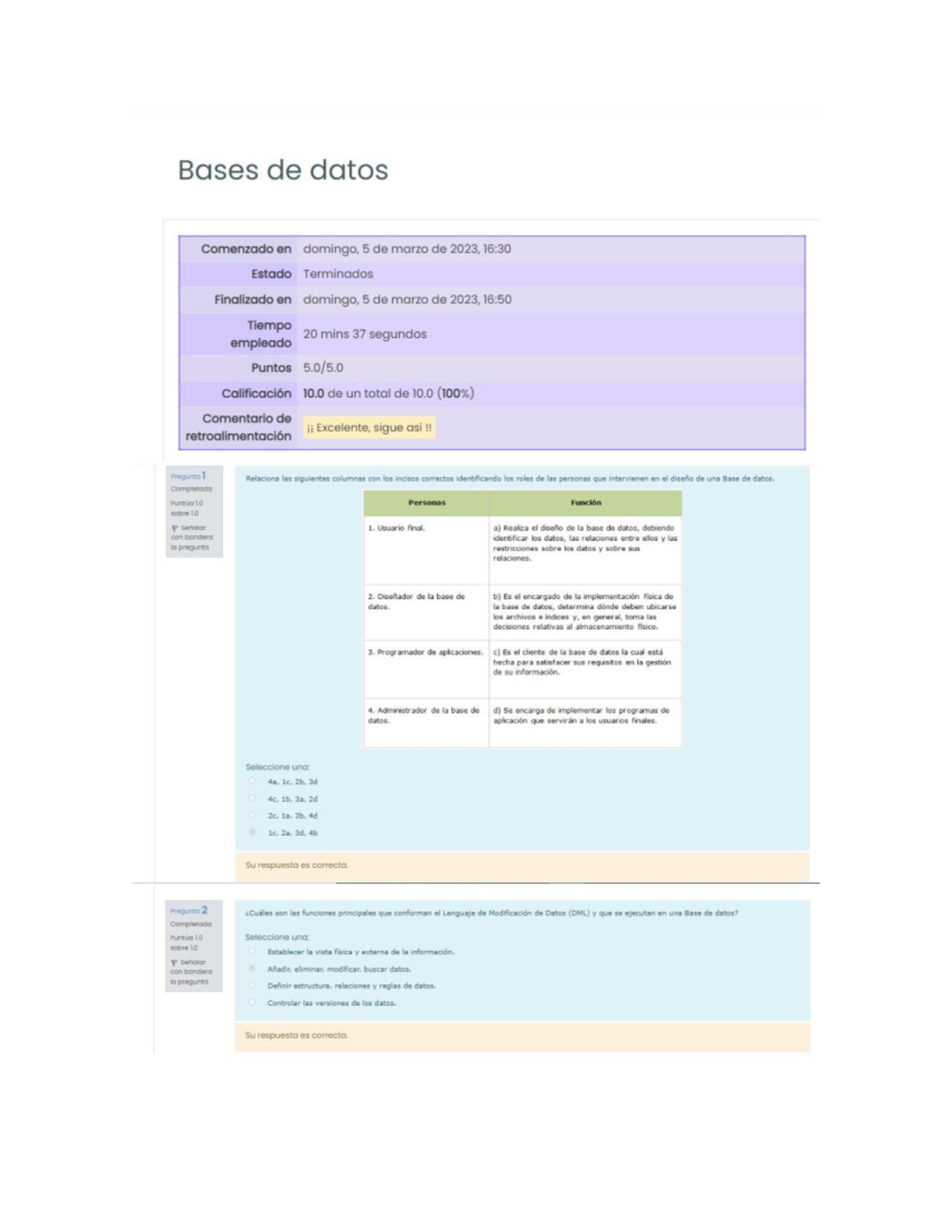 Examen semana 1 base de datos - Studocu