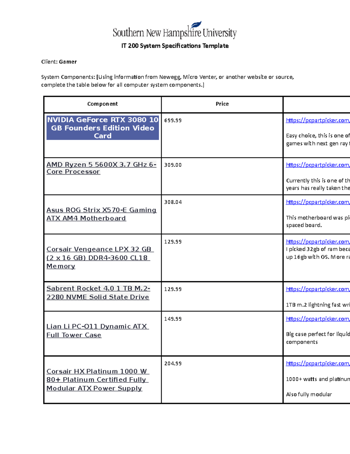 IT 200 System Specifications Template for project 1 - IT 200 System ...