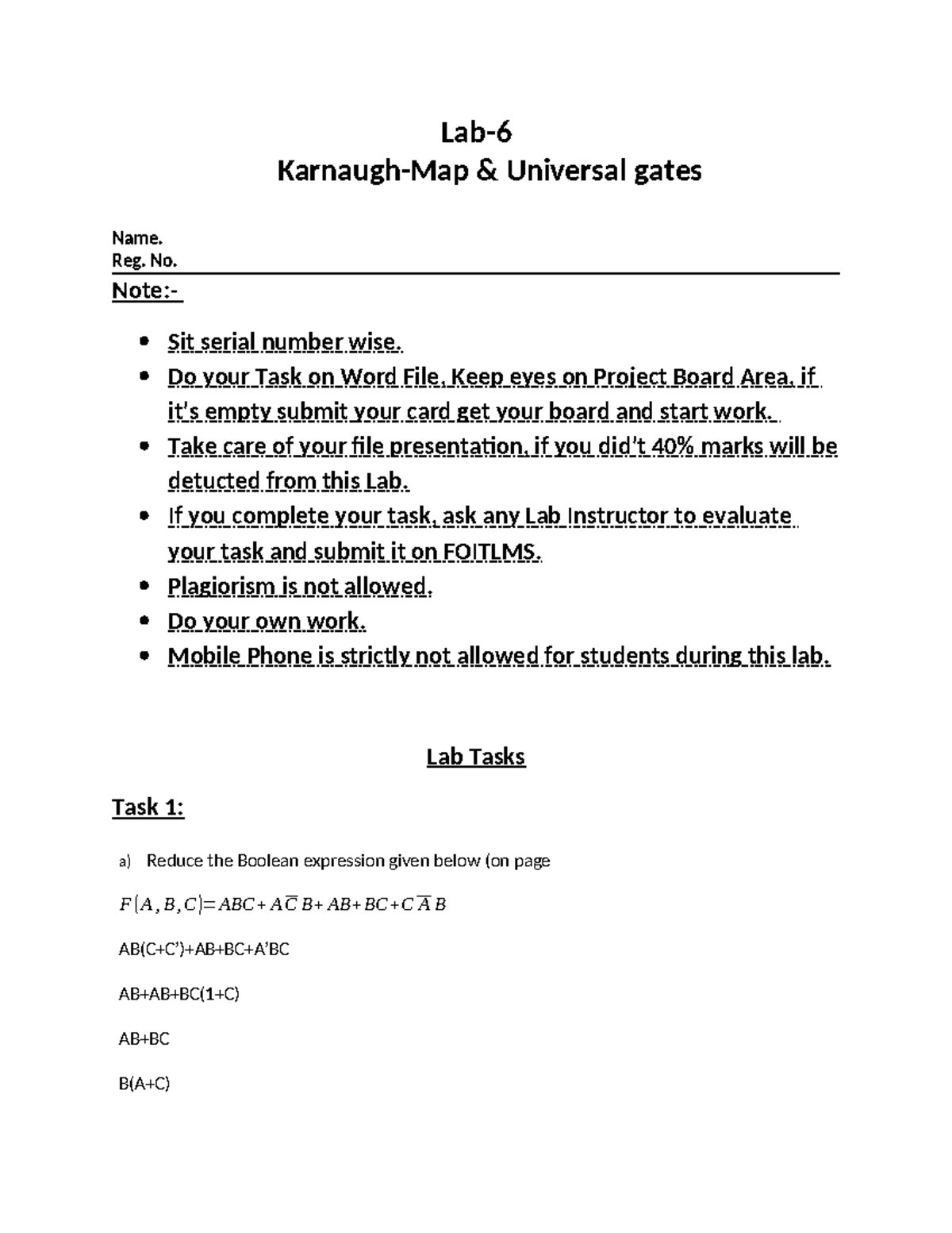 Lab 6 k map+ universal - practices Question - Lab- Karnaugh-Map ...