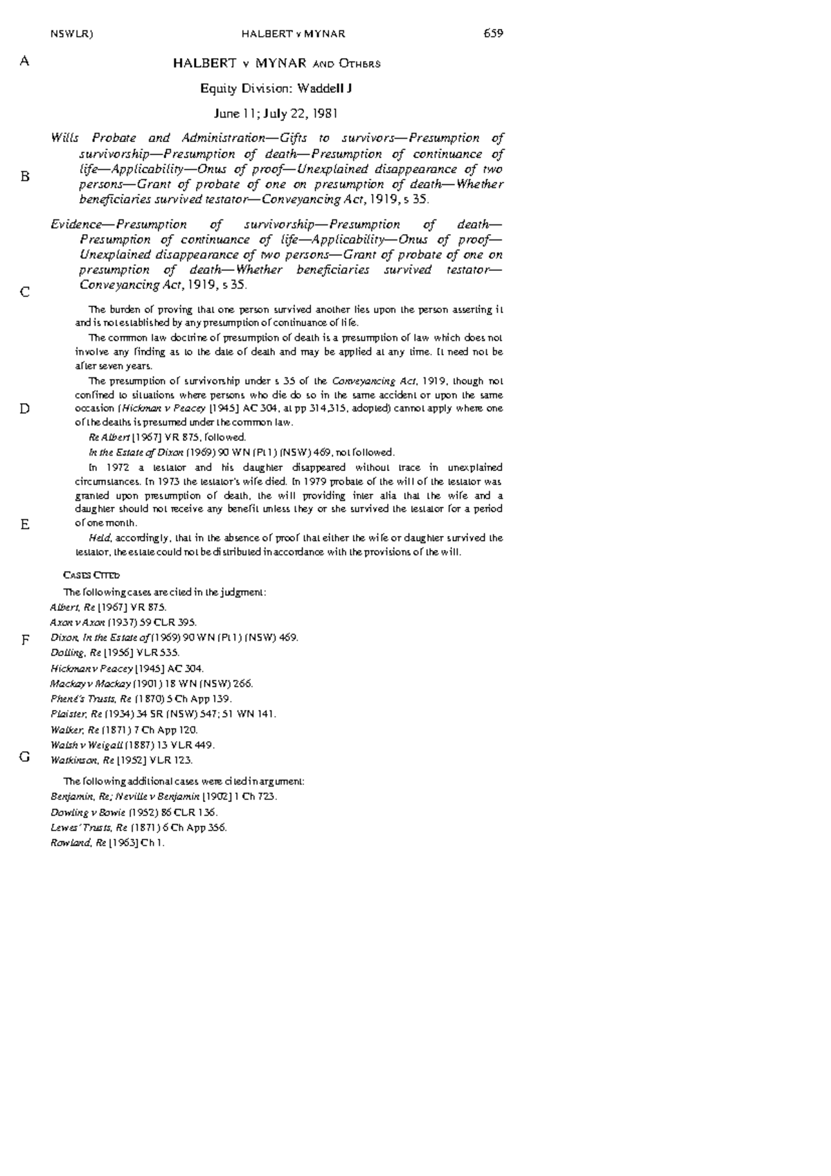 Halbert v Mynar - NSWLR) HALBERT v MYNAR 659 A HALBERT v MYNAR AND ...