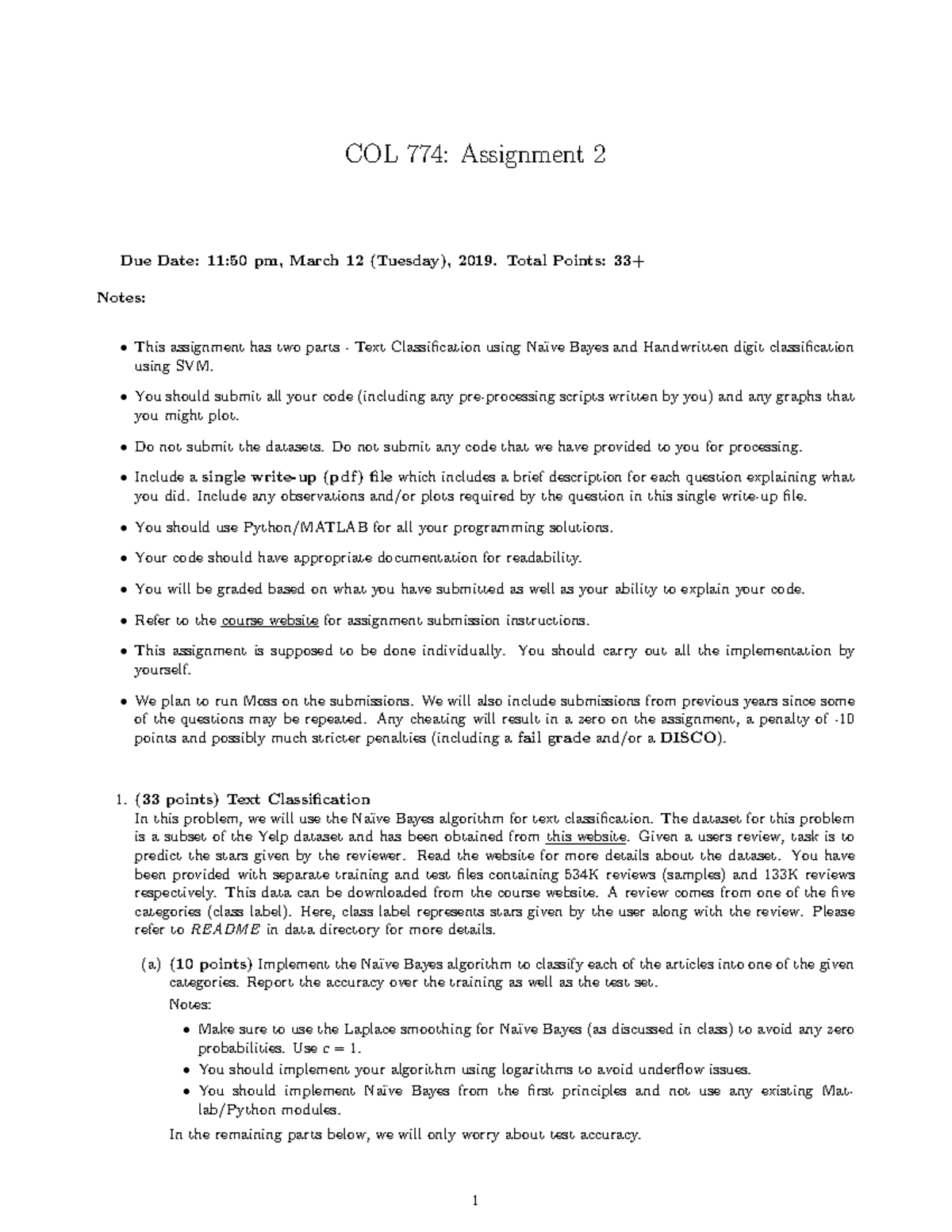 Problem Statement Assignment Shared By Professor Col 774 Assignment 2 Due Date 11 50 Pm