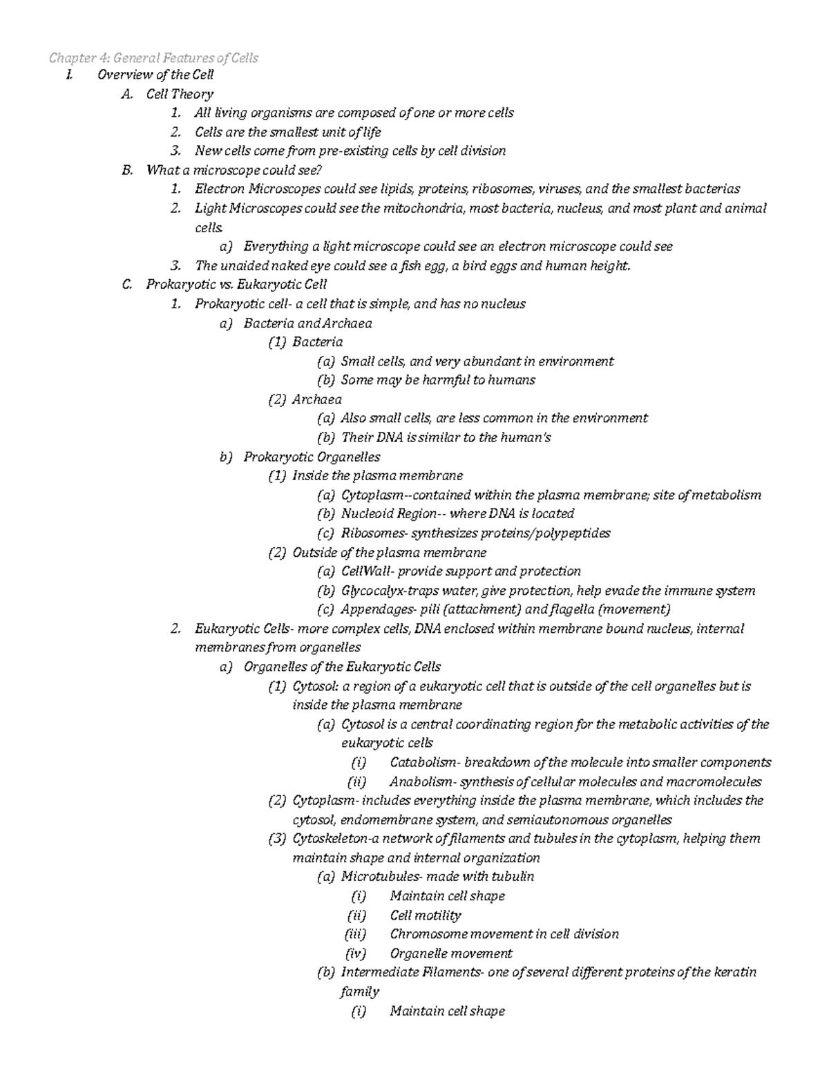Chapter 4 General Features of Cell - Overview of the Cell A. Cell ...