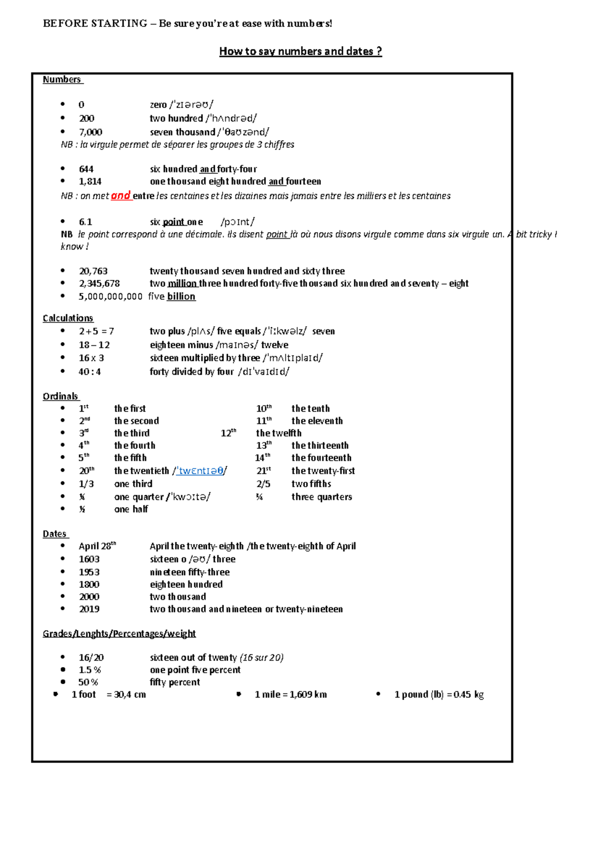 Numbers ETLV - pour vous aide - BEFORE STARTING – Be sure you’re at ...