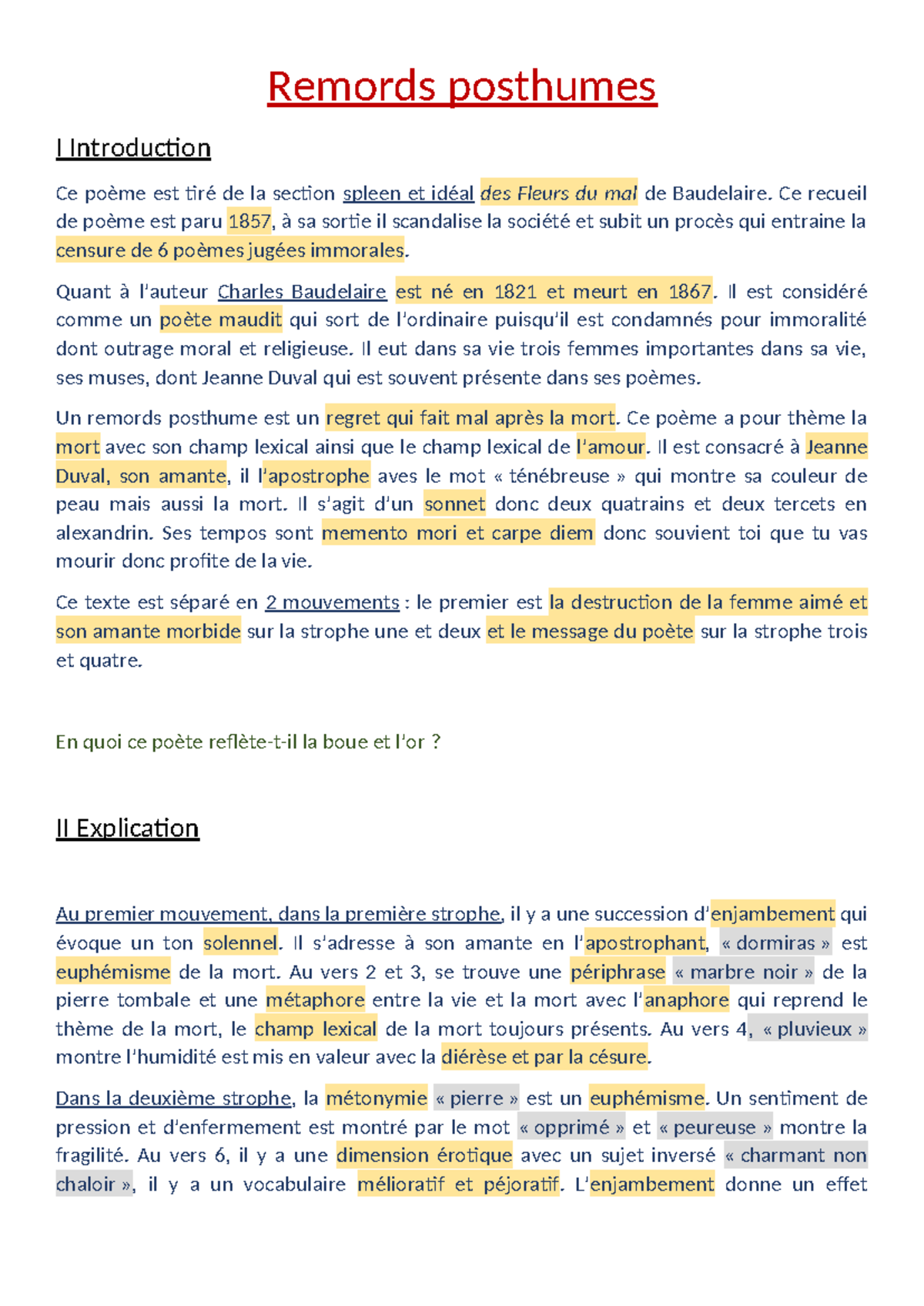 Lecture linéaire : Remords posthumes - Remords posthumes I Introduction ...
