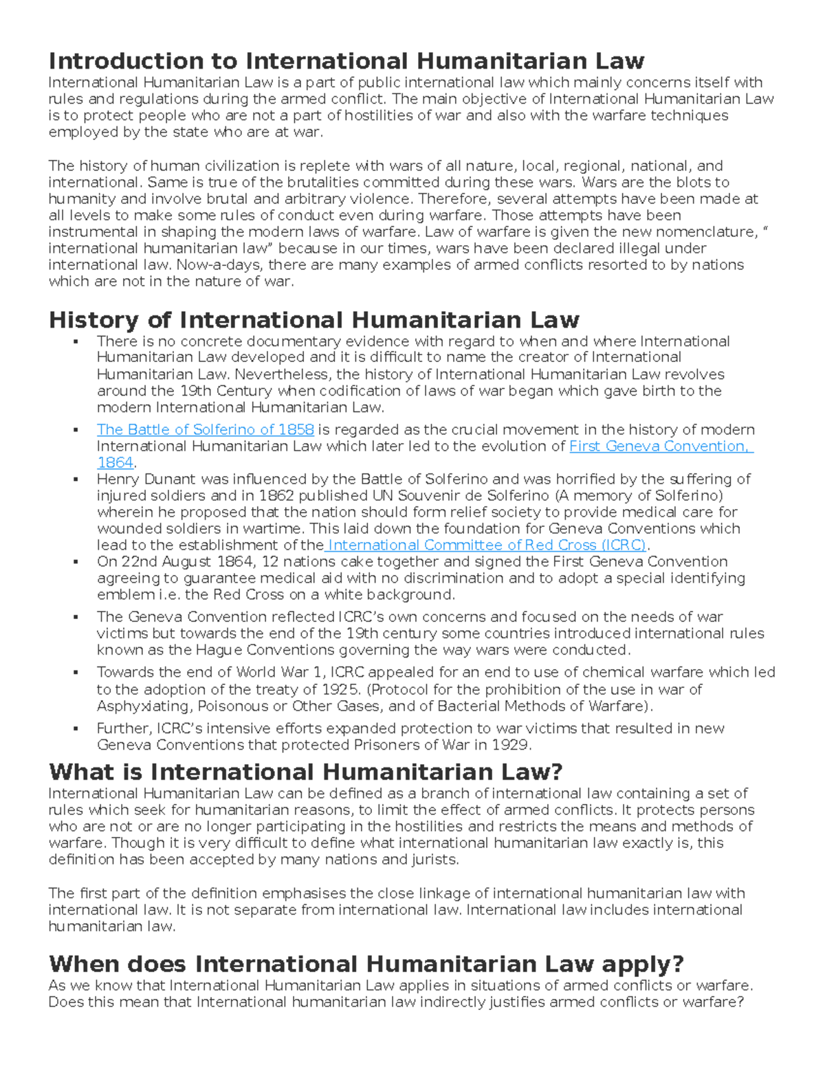 Introduction to International Humanitarian Law - Introduction to ...