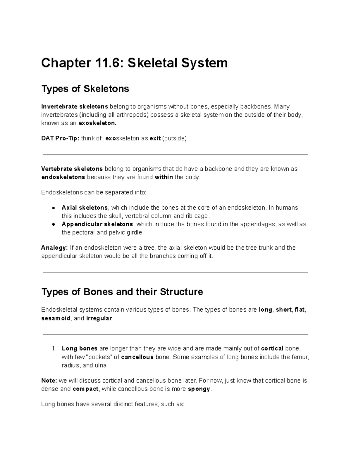 Skeletal system - Lecture notes 10 - Chapter 11: Skeletal System Types ...