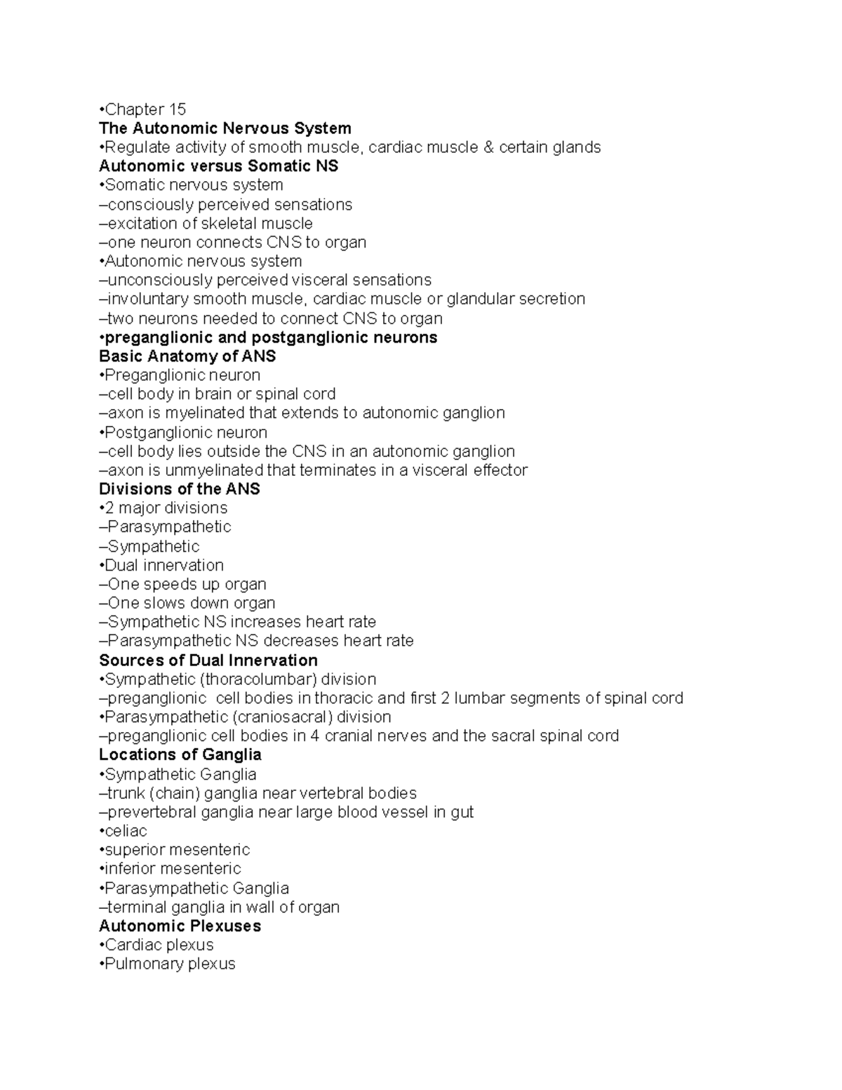The Autonomic Nervous System - •Chapter 15 The Autonomic Nervous System ...