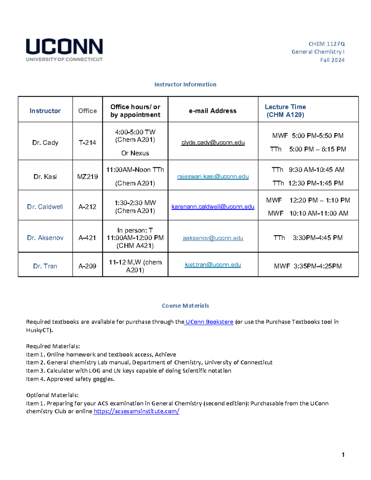 Chem 1127 f24 Commom-Curriculum-Syllabus 2 - CHEM 112 7 Q General Chemistry I Fall 2024 ...