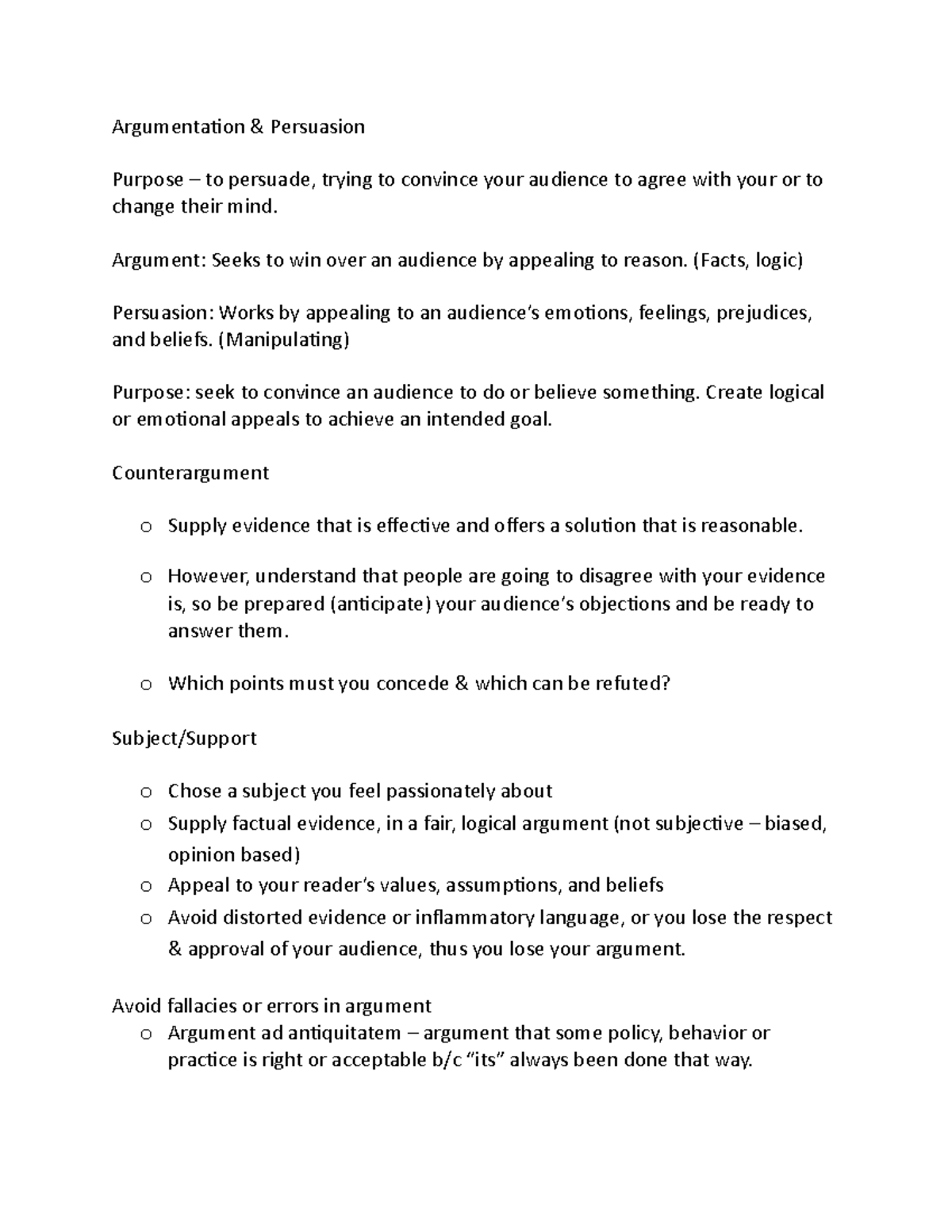 Argumentation and Persuasion - Argumentation & Persuasion Purpose – to ...