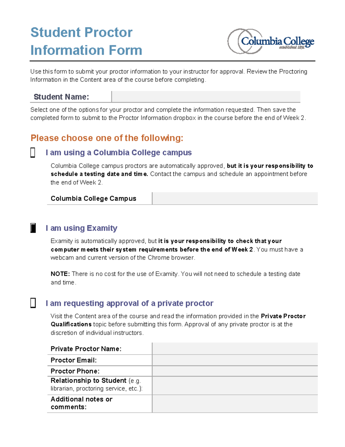 Student Proctor Information Form-e - Student Proctor Information Form ...