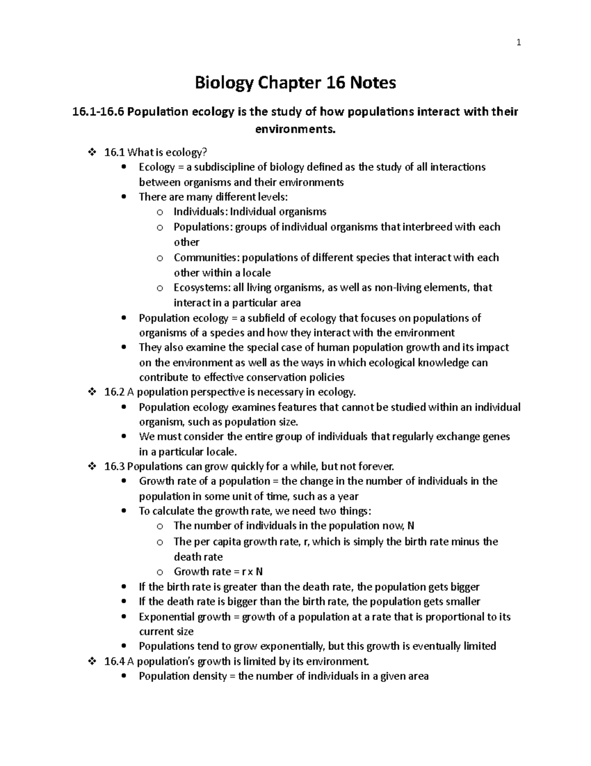 Bio 105 Chapter 16 Notes - 1 Biology Chapter 16 Notes Population ...