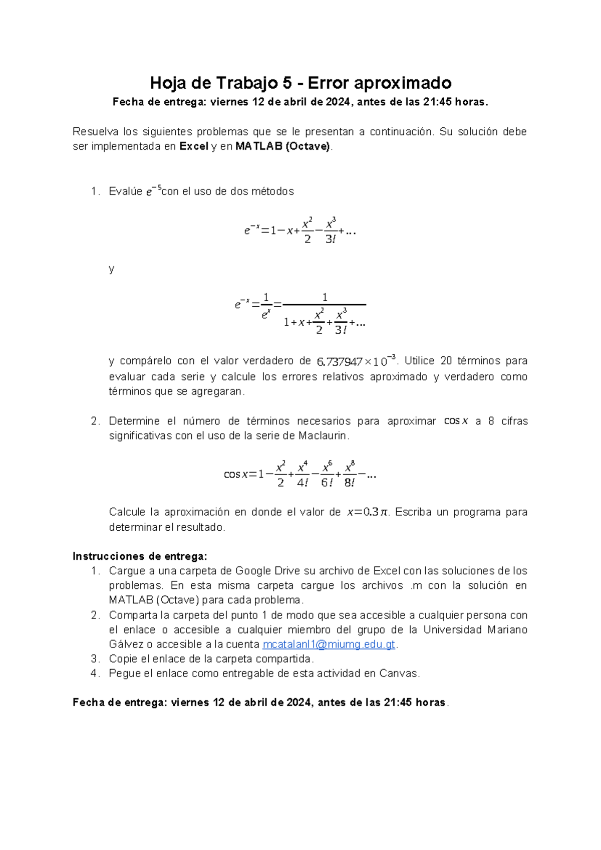 2024-Clase 22-Hoja de Trabajo 5 - Error aproximado - Hoja de Trabajo 5 ...