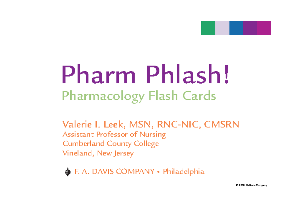 Pharm Phlash Pharmacology Flash Cards - Leek, MSN, CMSRN Assistant ...