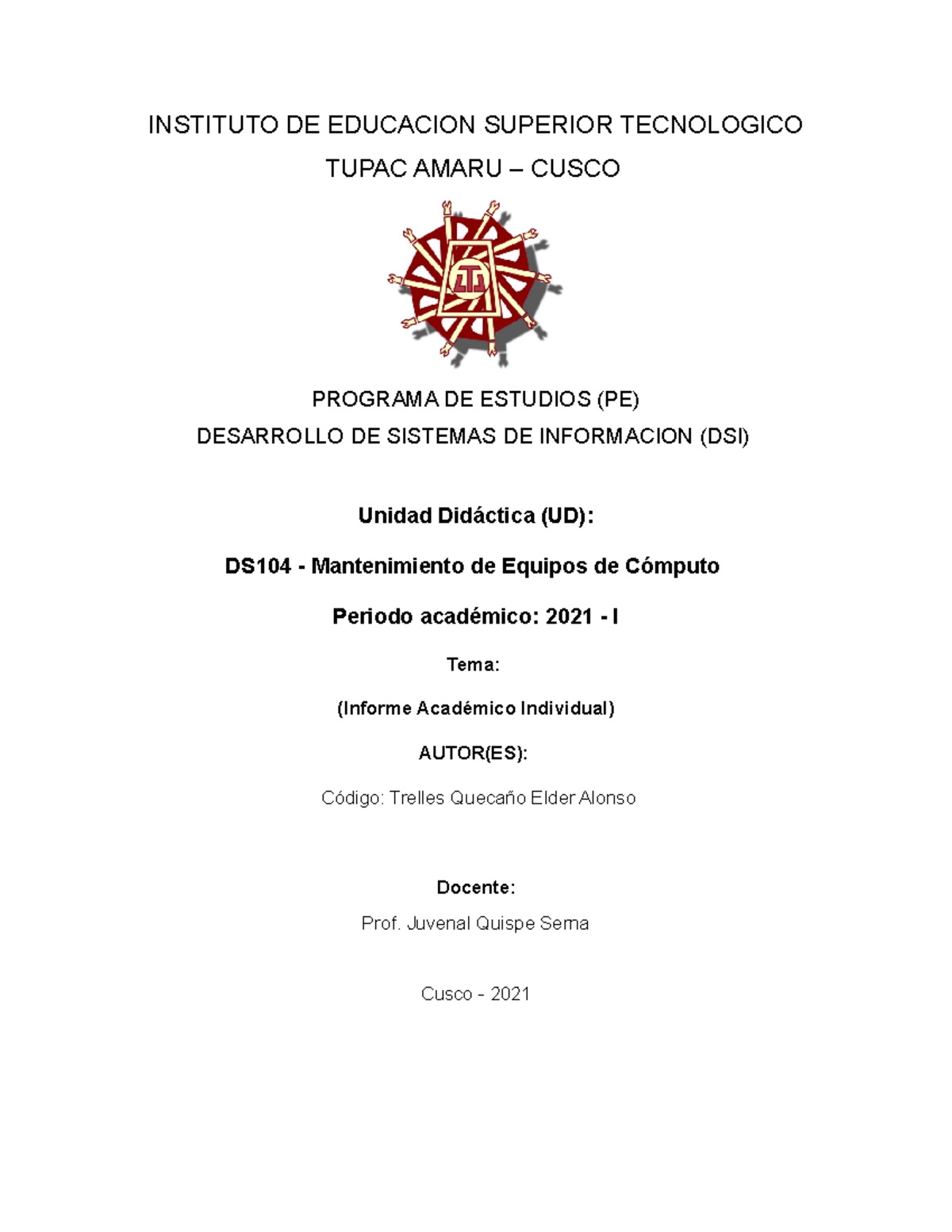 Modelo de Informe academico - INSTITUTO DE EDUCACION SUPERIOR ...