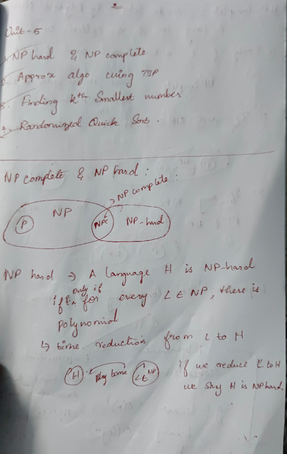 Algo unit 5 - NP has 2 NP omp e Argro algo NP Comysk NP NA 73P NP has o ...