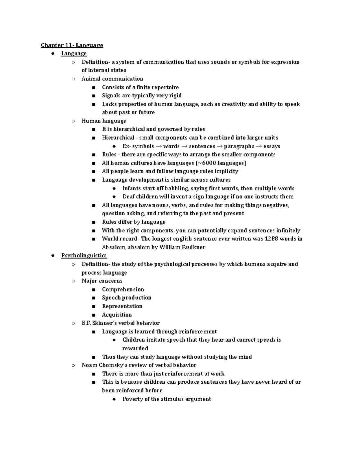 PSY341 Exam 3 Notes Chapter 11 - Chapter 11- Language Language ...