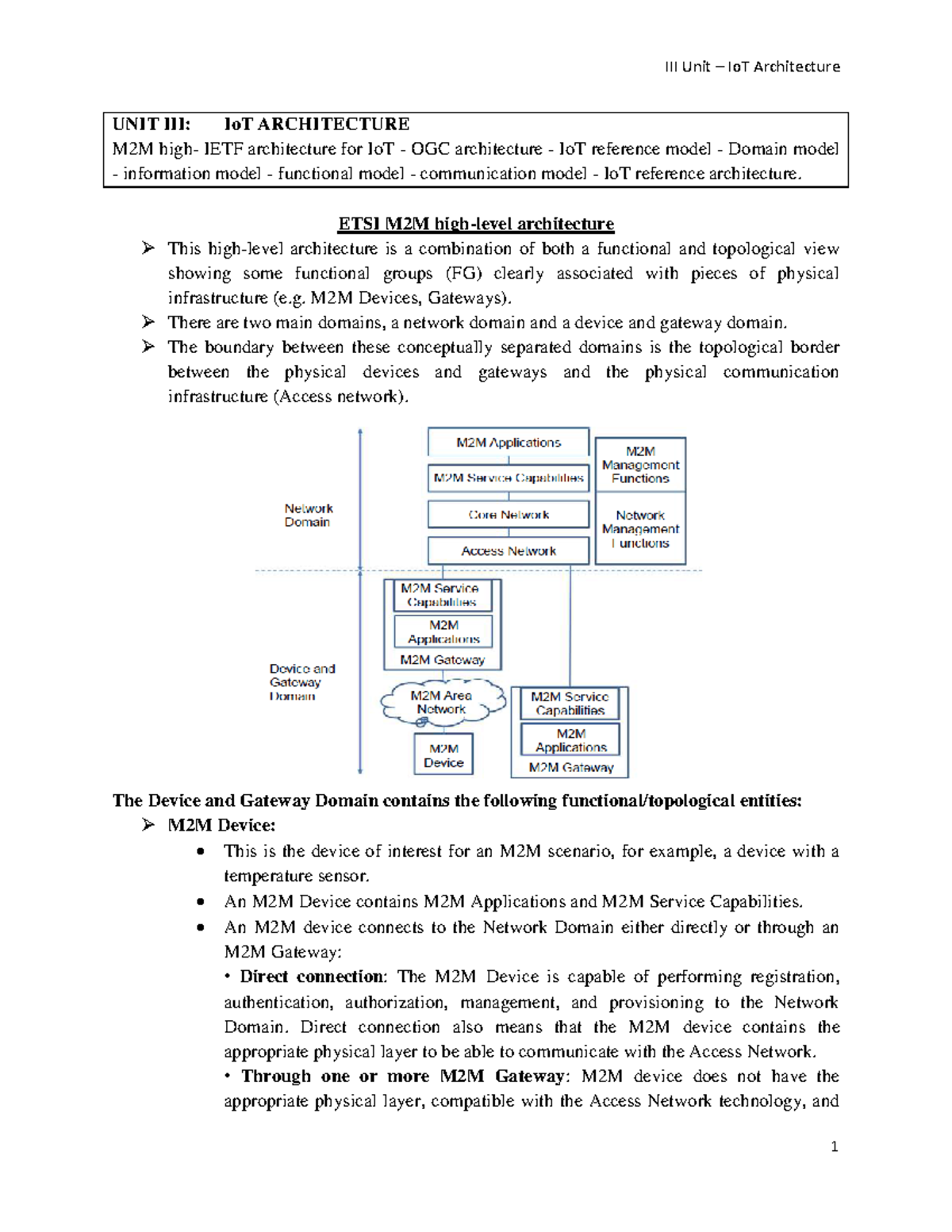 Iiunit IOT - It will be for I M.Sc. CS - UNIT III: IoT ARCHITECTURE M2M ...